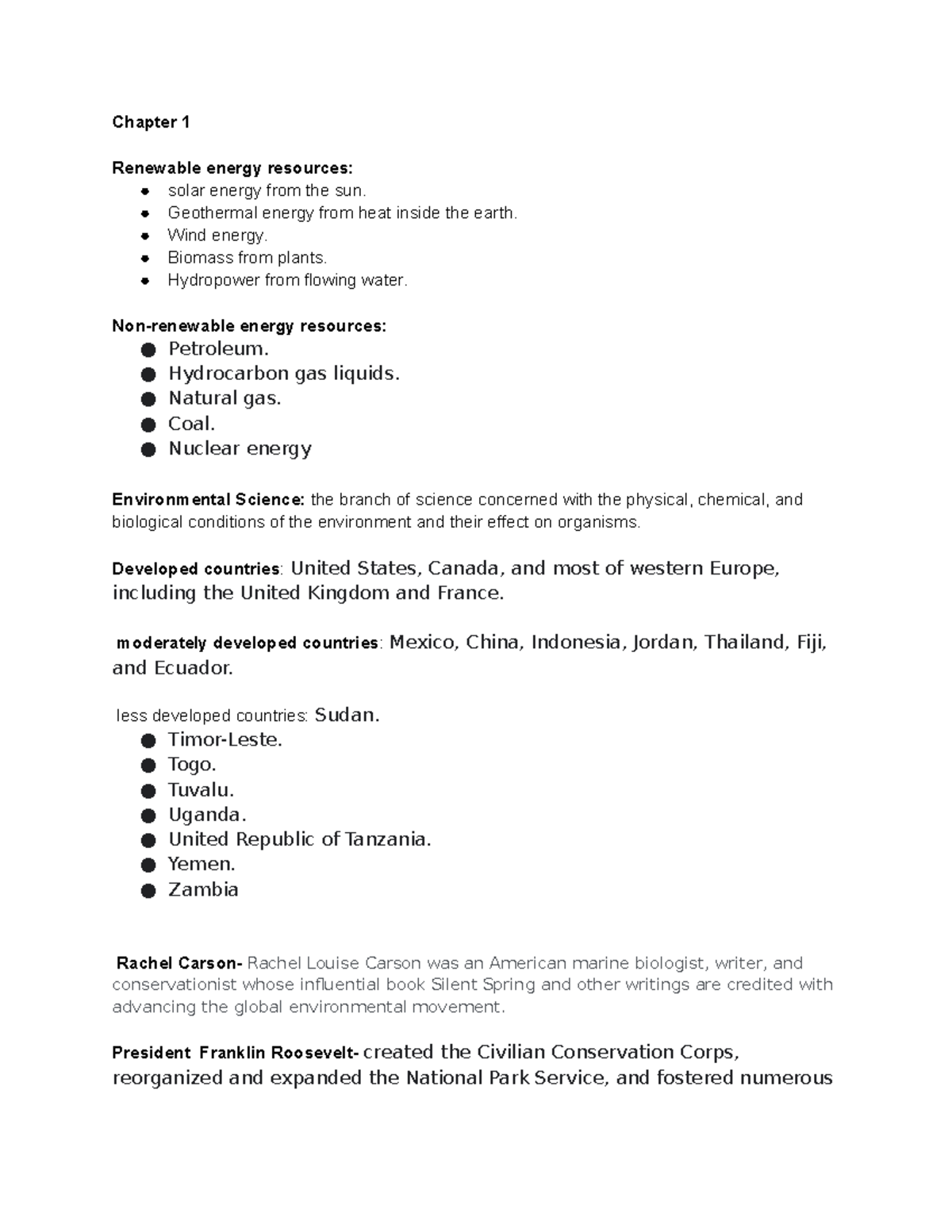 ENV 11 Final Review Notes Part 1 - Chapter 1 Renewable energy resources ...