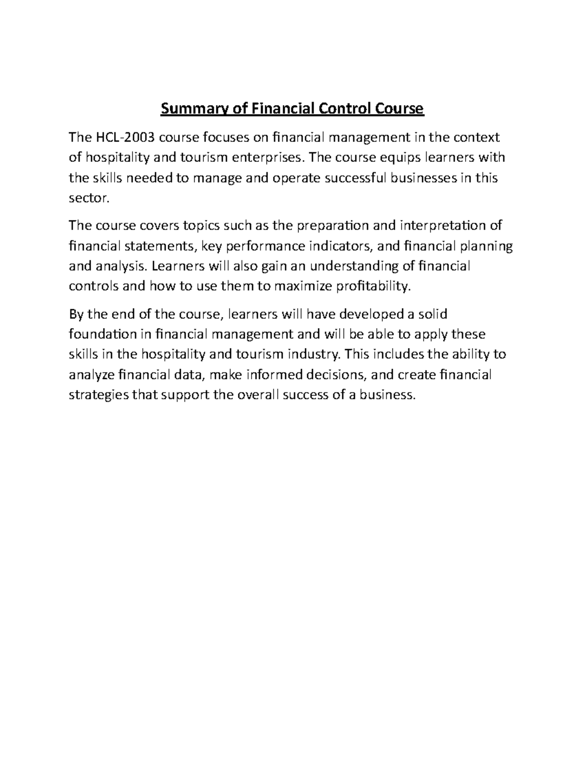 Financial Control - The course equips learners with the skills needed ...