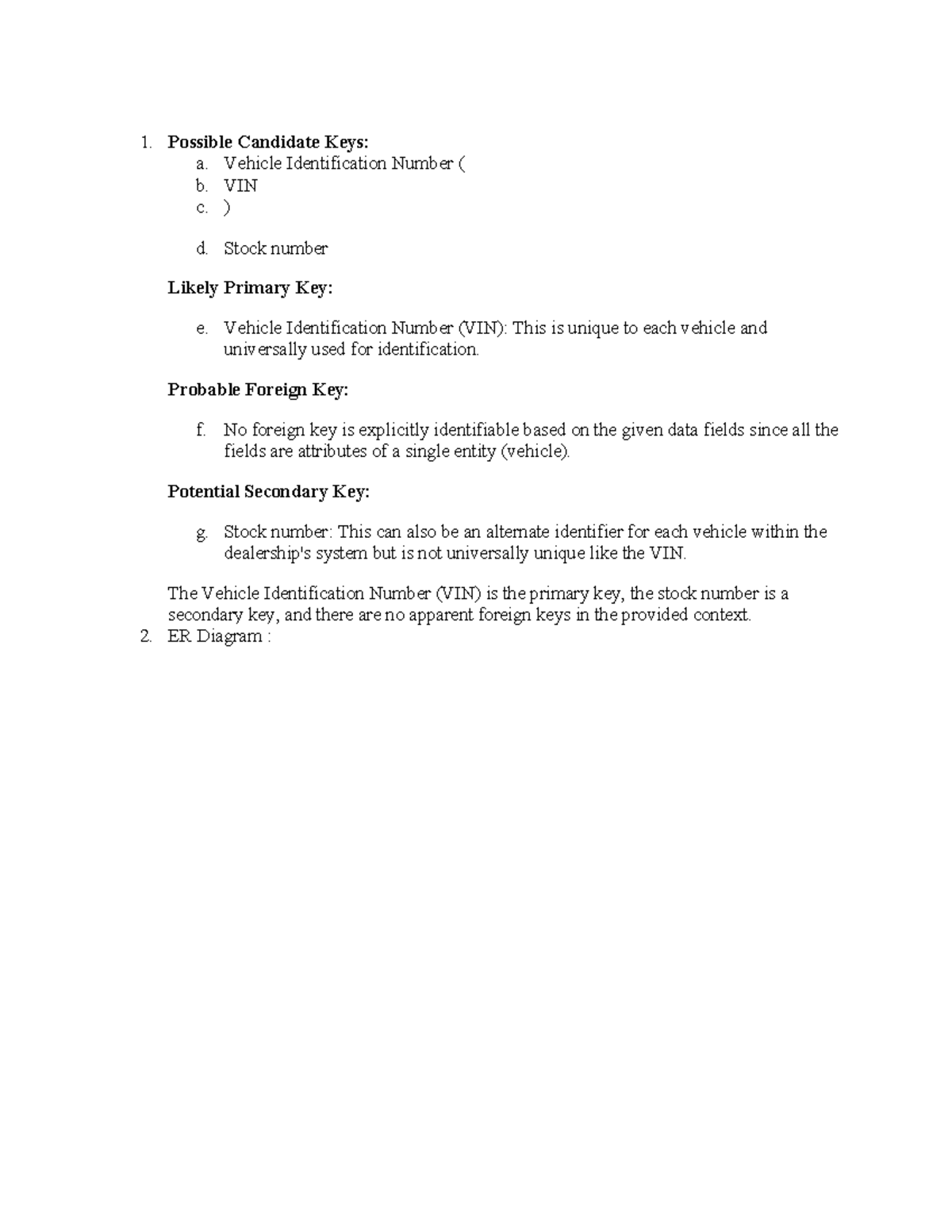 Projects ch9 Igna - The document details which project it is for. - Possible Candidate Keys: a ...