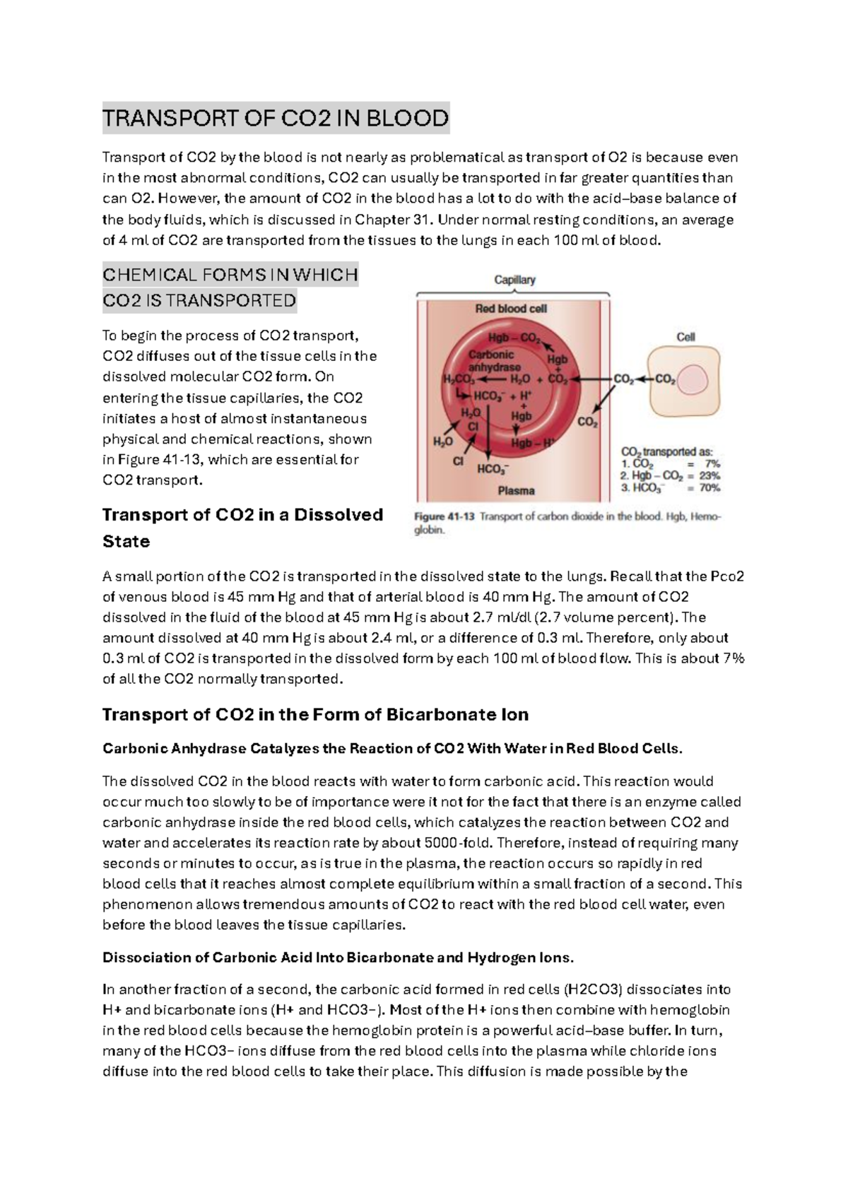 Guyton Chapter 41 Transport OF CO2 IN Blood - TRANSPORT OF CO2 IN BLOOD ...