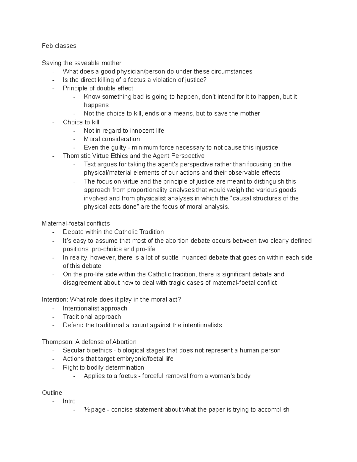 Intro to Catholic Biomedical Ethics Class Notes - Feb classes Saving ...