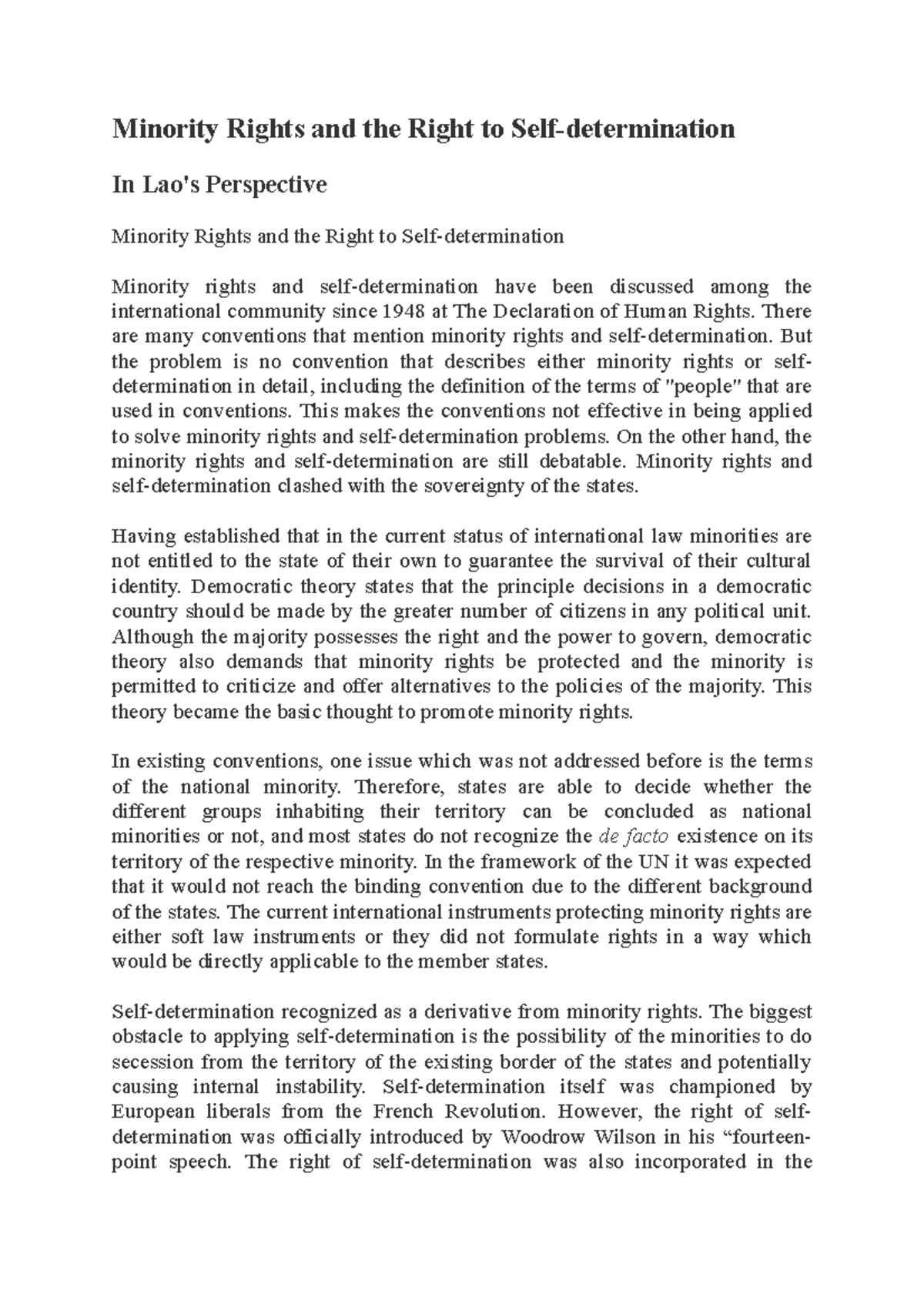 Minority Rights and the Right to Self-determination - There are many ...