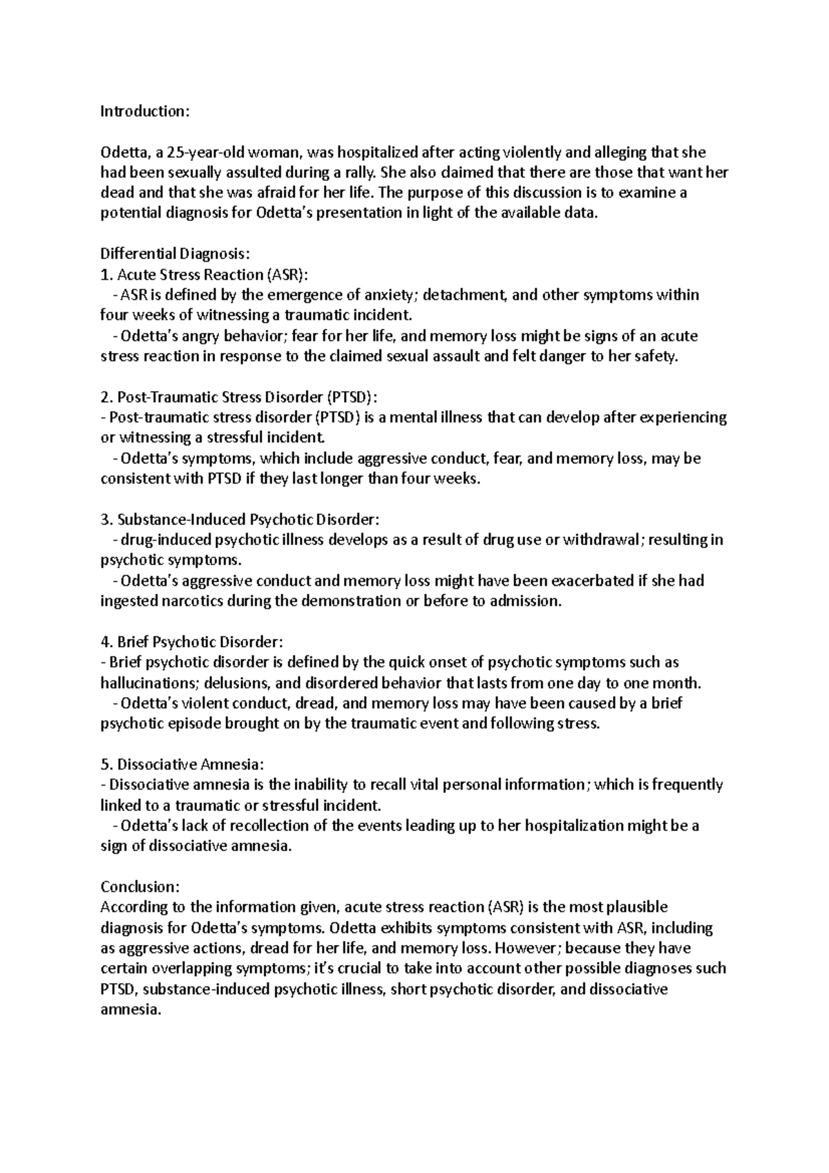 Dis7 HS4241 - Course Work Discussion Assignments - Introduction: Odetta ...