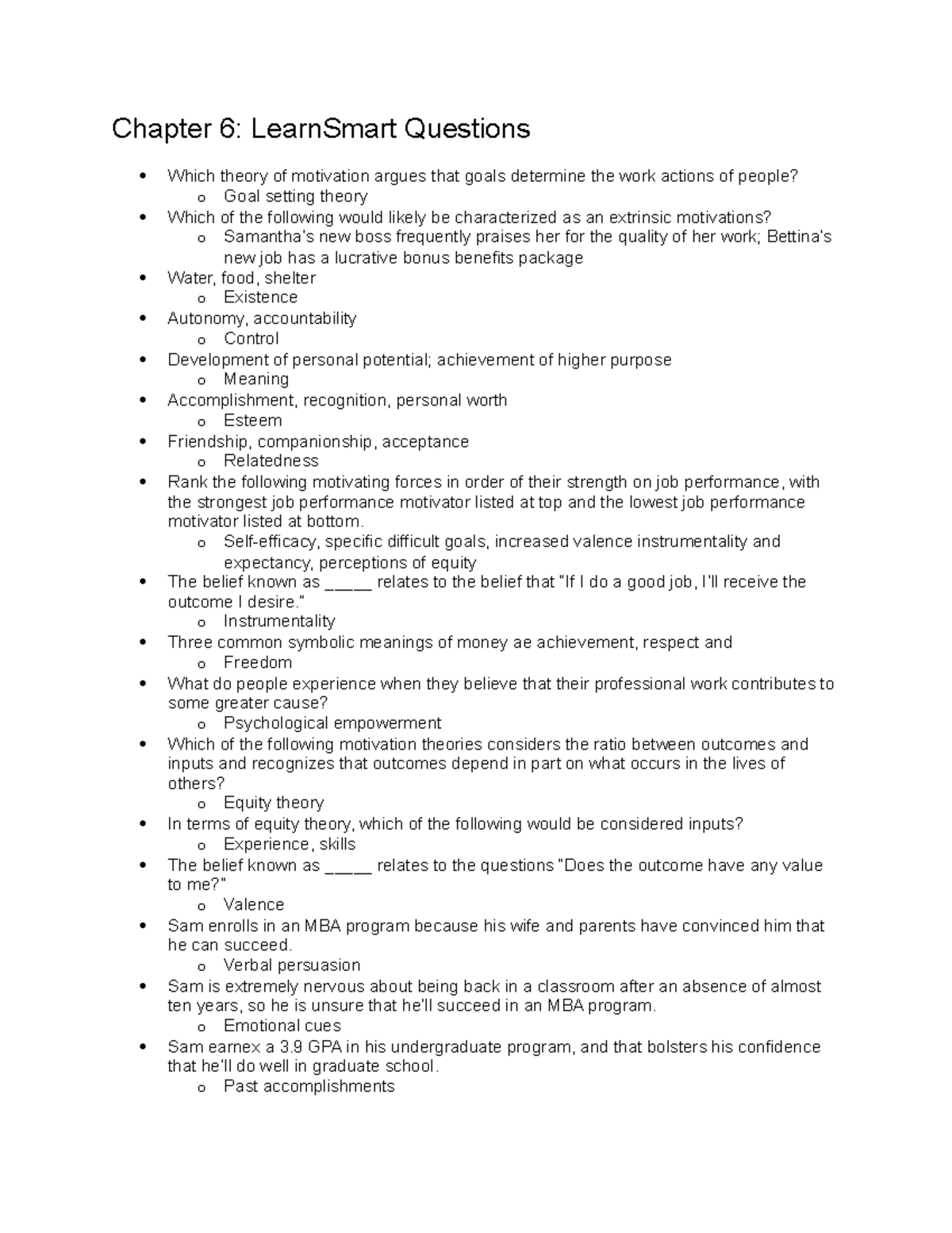 MGMT 363 Chapter 6 Learn Smart Questions - Chapter 6: LearnSmart Questions Which theory of - Studocu
