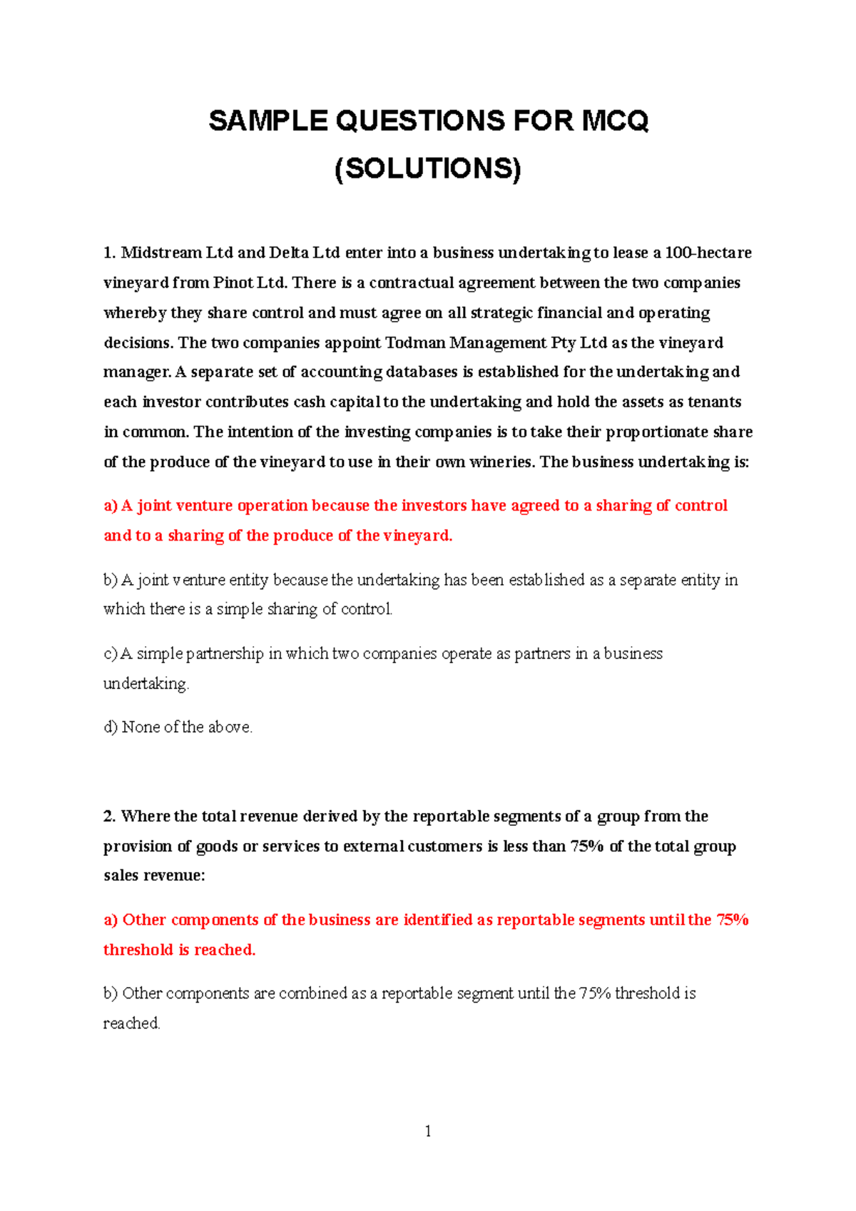 Sample questions for MCQ(Solutions) - SAMPLE QUESTIONS FOR MCQ ...