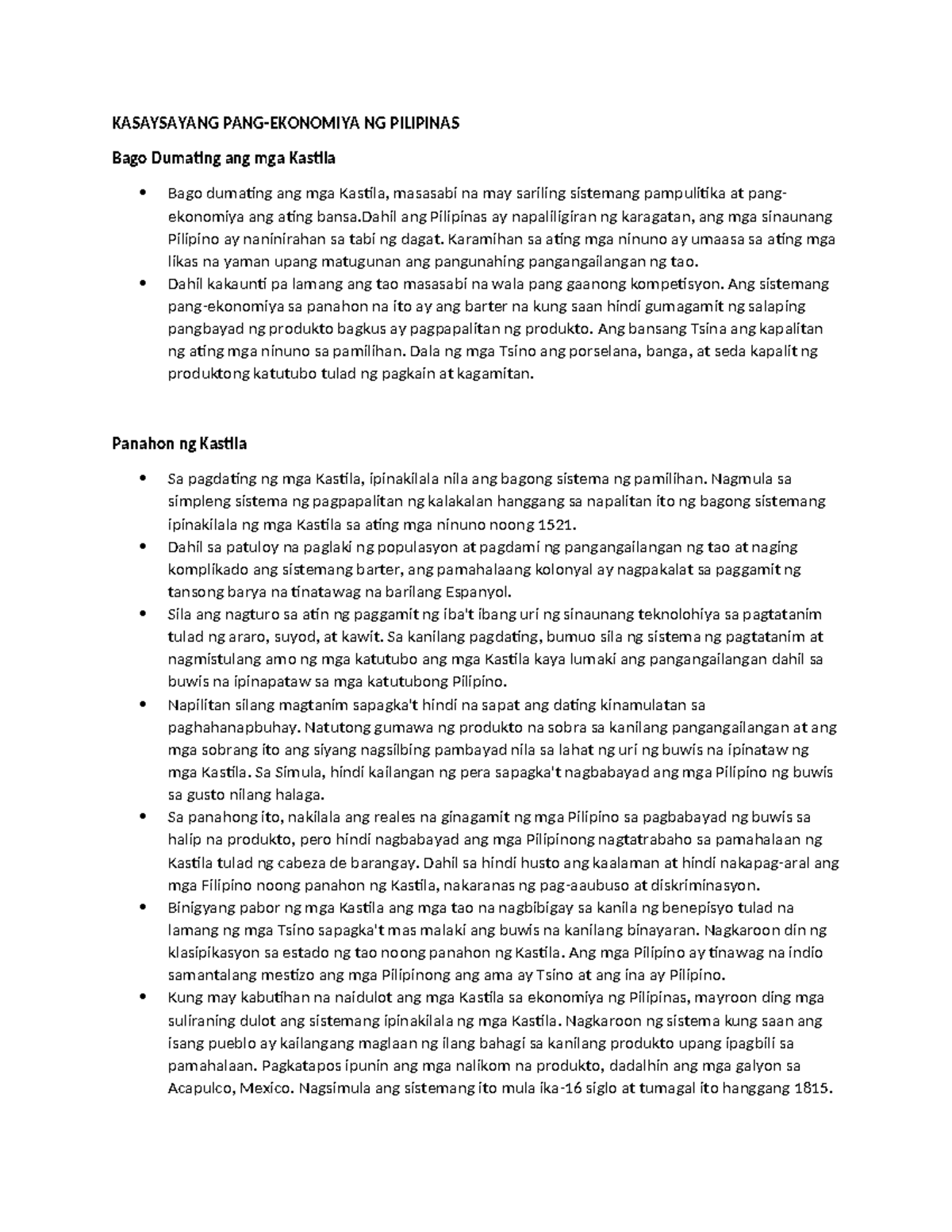 Kasaysayan ng Ekonomiks - KASAYSAYANG PANG-EKONOMIYA NG PILIPINAS Bago Dumating ang mga Kastila ...