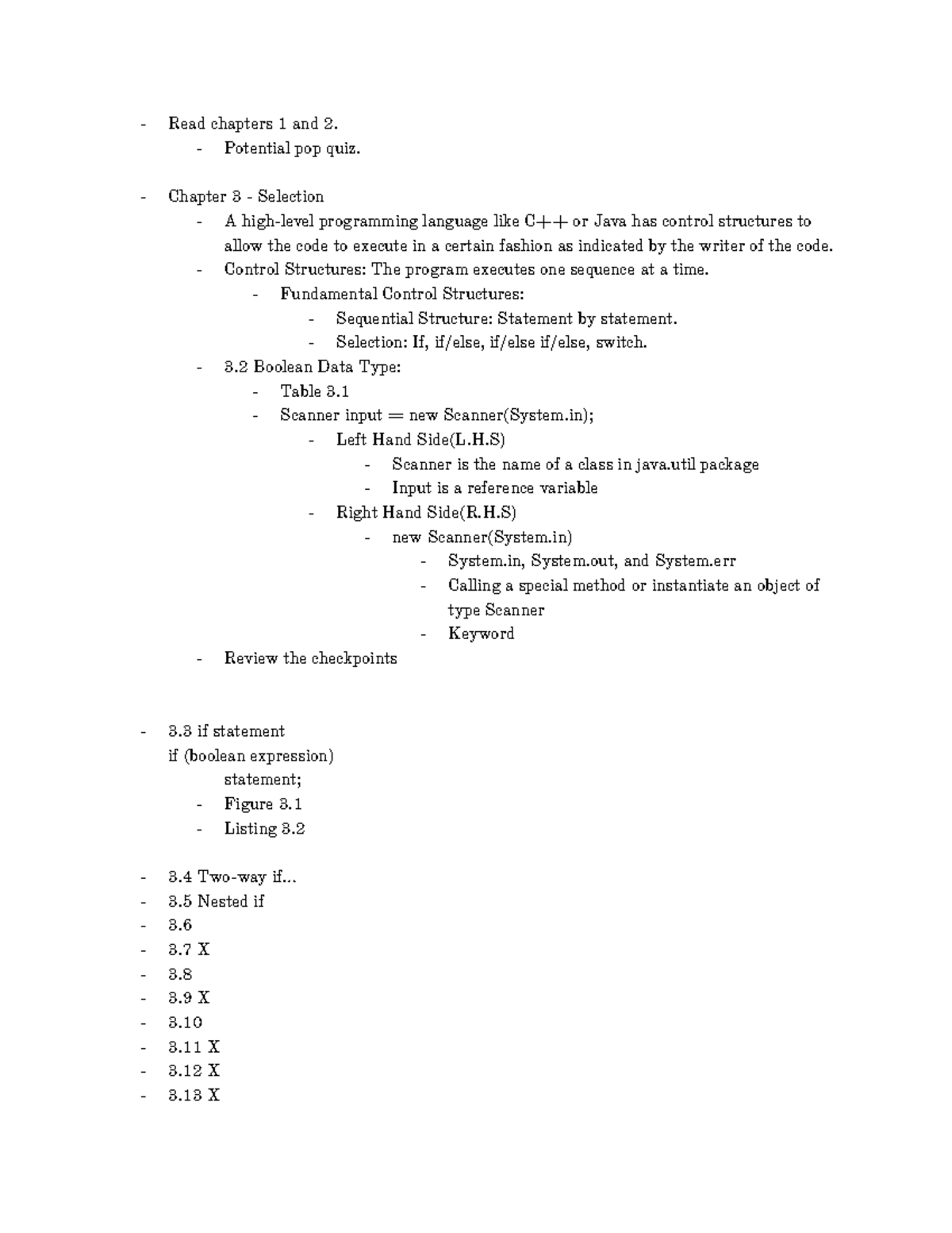 CS 2336 Week 1 - Lecture 2 - Read chapters 1 and 2. Potential pop quiz. Chapter 3 - Selection A ...