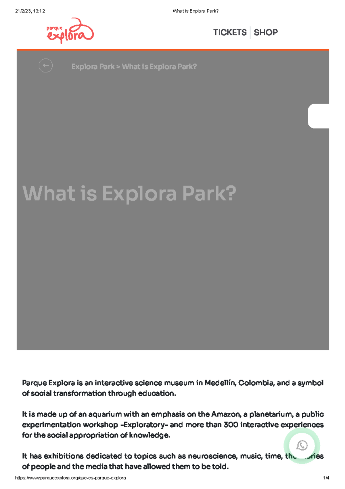 What is Explora Park - PROGRAMACIÓN DE EXAMENES DE LABORATORIO QUE SE ...