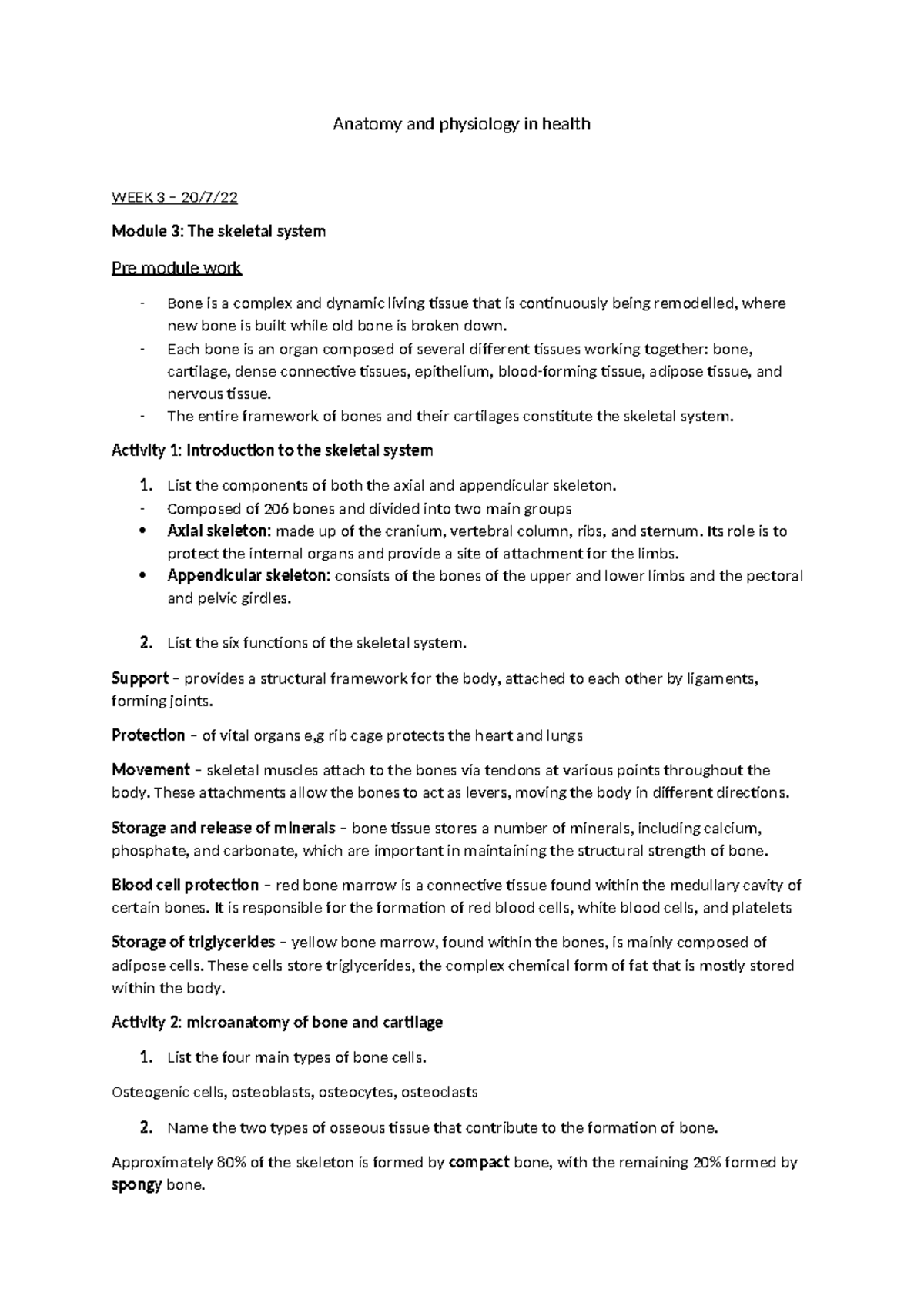 Module 03 - THE Skeletal System - Anatomy and physiology in health WEEK ...