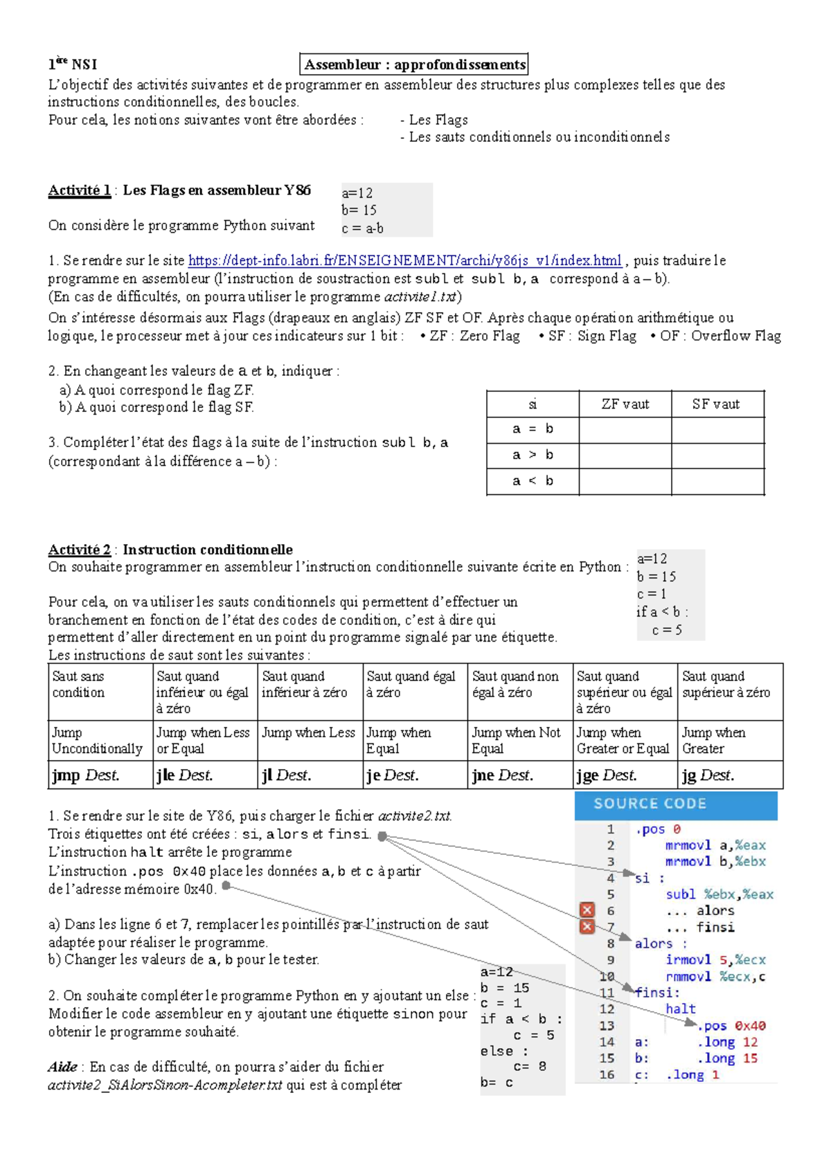 NSI Architecture Von Neumann Act Approfondissement Assembleur Sujet - 1 ...