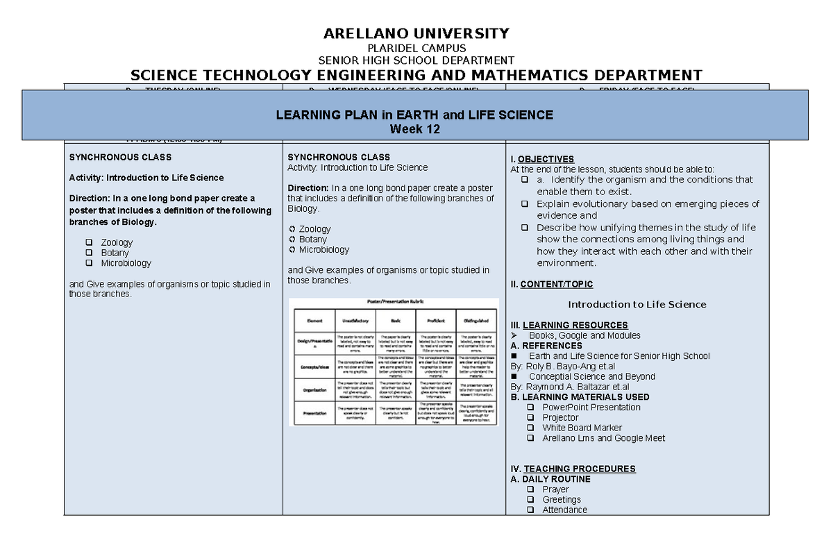 WEEK 12 ELS Lesson Plan - ARELLANO UNIVERSITY PLARIDEL CAMPUS SENIOR ...