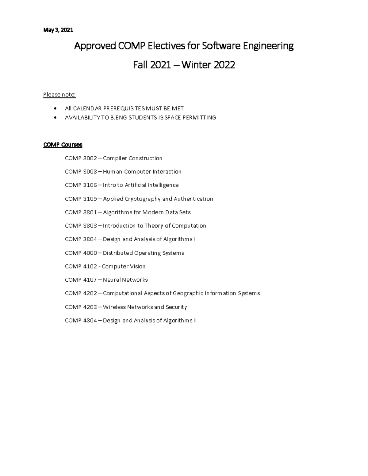 Software Engineering Course Progression Tree (UG) - May 3 , 2021 ...