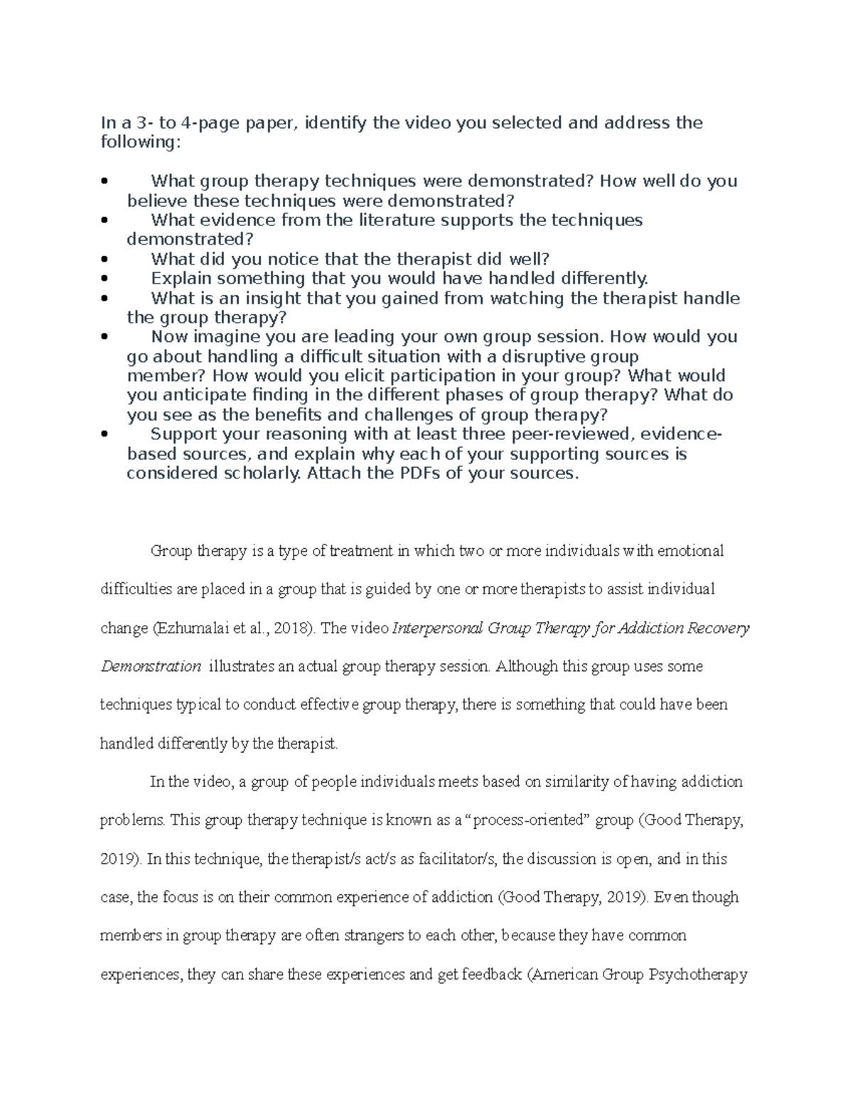 Group Therapy Discussion - In a 3- to 4-page paper, identify the video ...