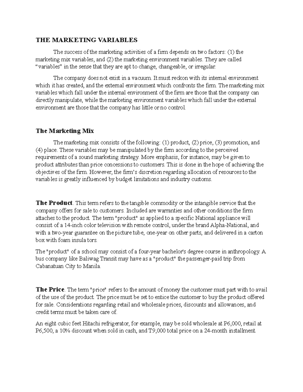 The Marketing Variables - THE MARKETING VARIABLES The success of the ...