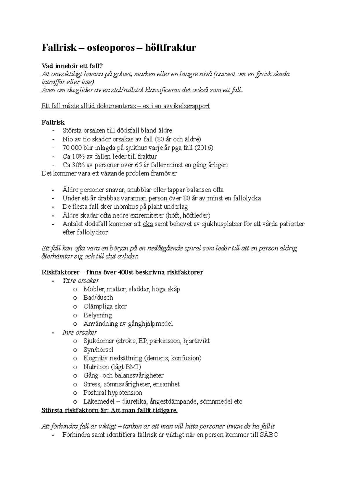 Fallrisk - Föreläsningsanteckningar från Rose-Marie Johansson-Pajala ...