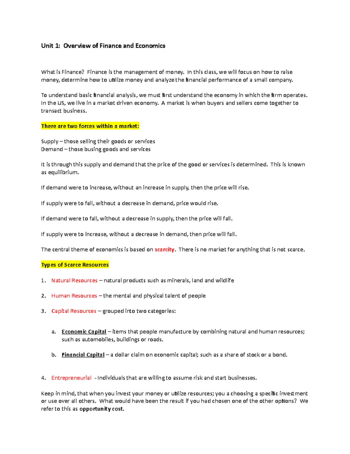 FIN 200 Lecture Notes Chapter 1 - Unit 1: Overview of Finance and ...