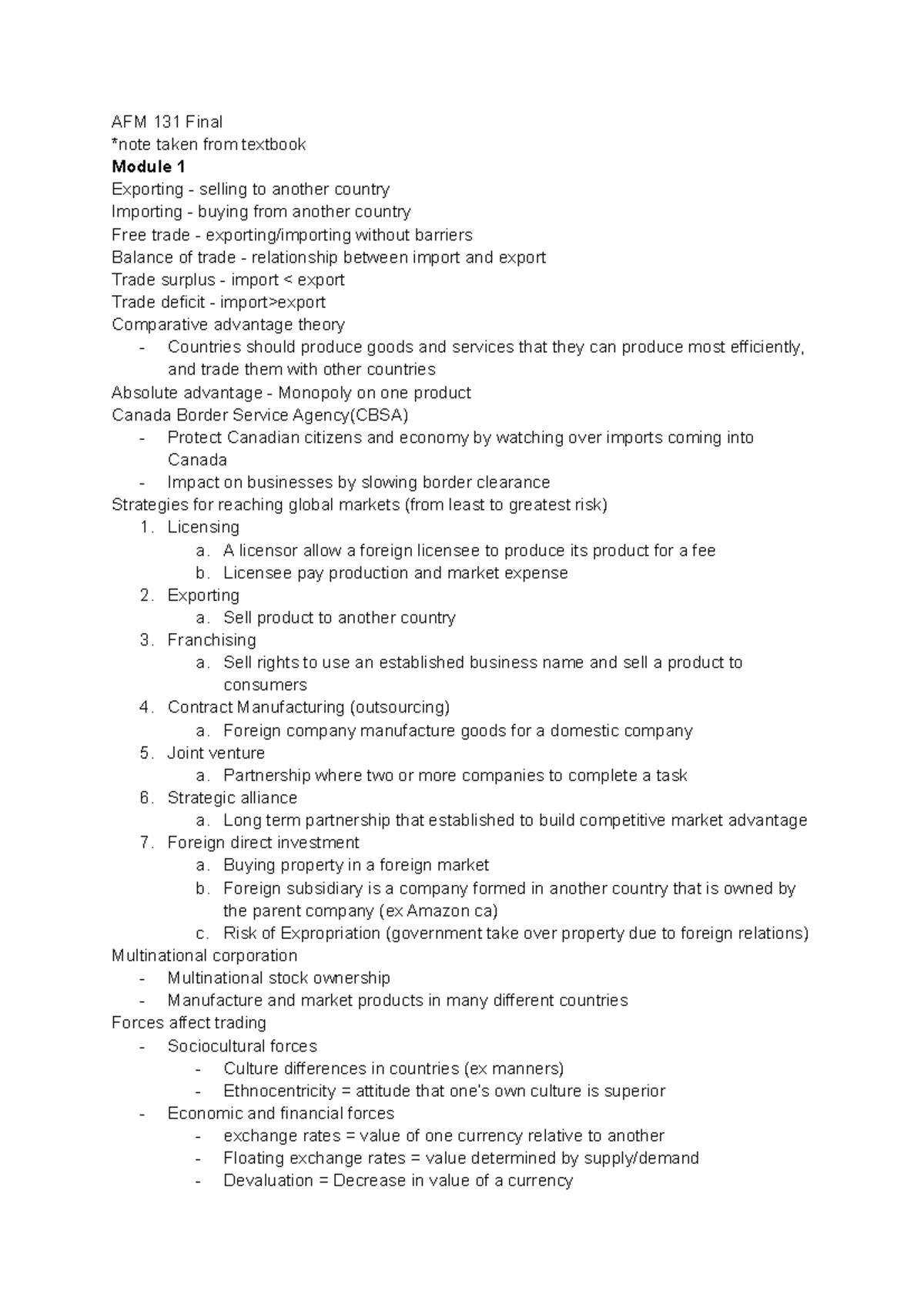 AFM 131 final - Lecture notes all - AFM 131 Final *note taken from ...