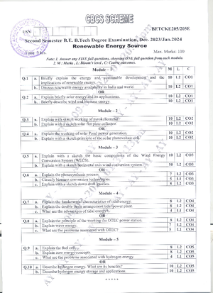 VTU Question Paper of BETCK205E/105E - Renewable Energy Sourcess - Studocu