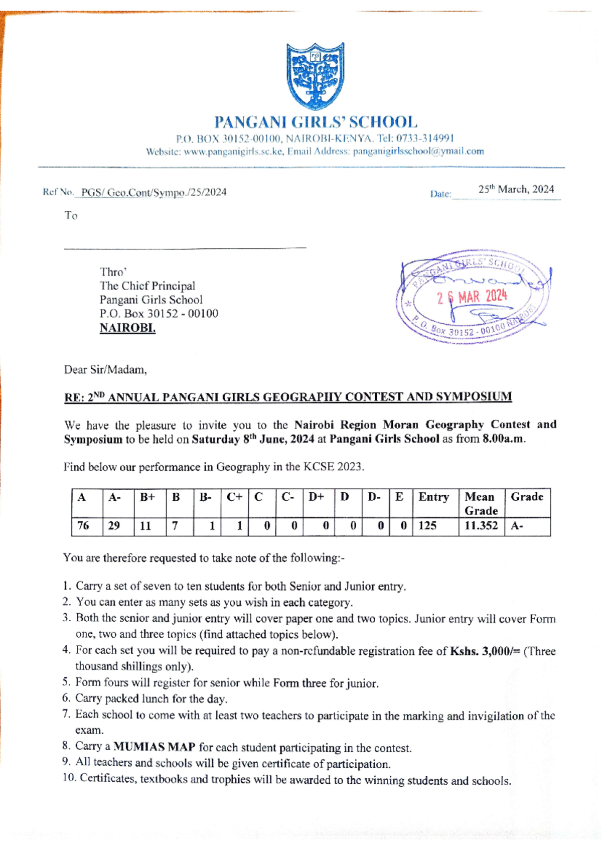 Pangani Girls GEO Contest TERM 2 2024 - Education - Studocu