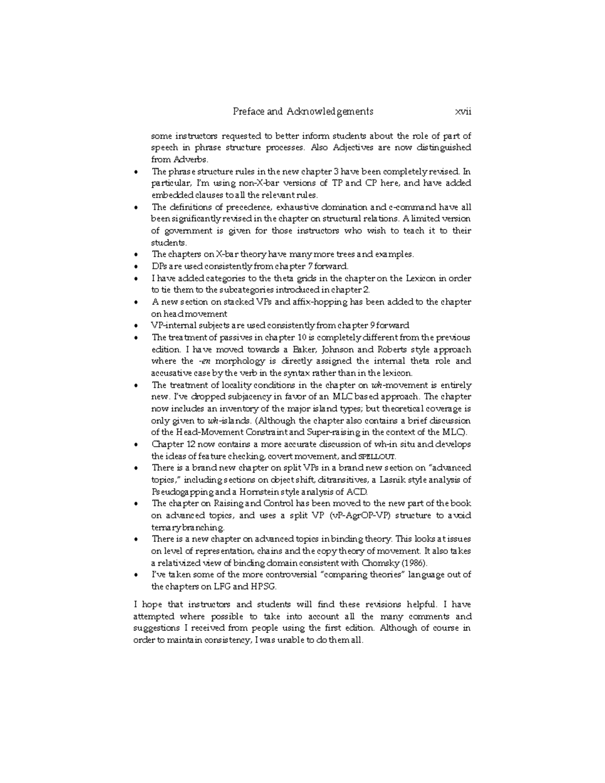 Syntax A Generative Introduction 18 34 Preface And Acknowledgements Xvii Some Instructors