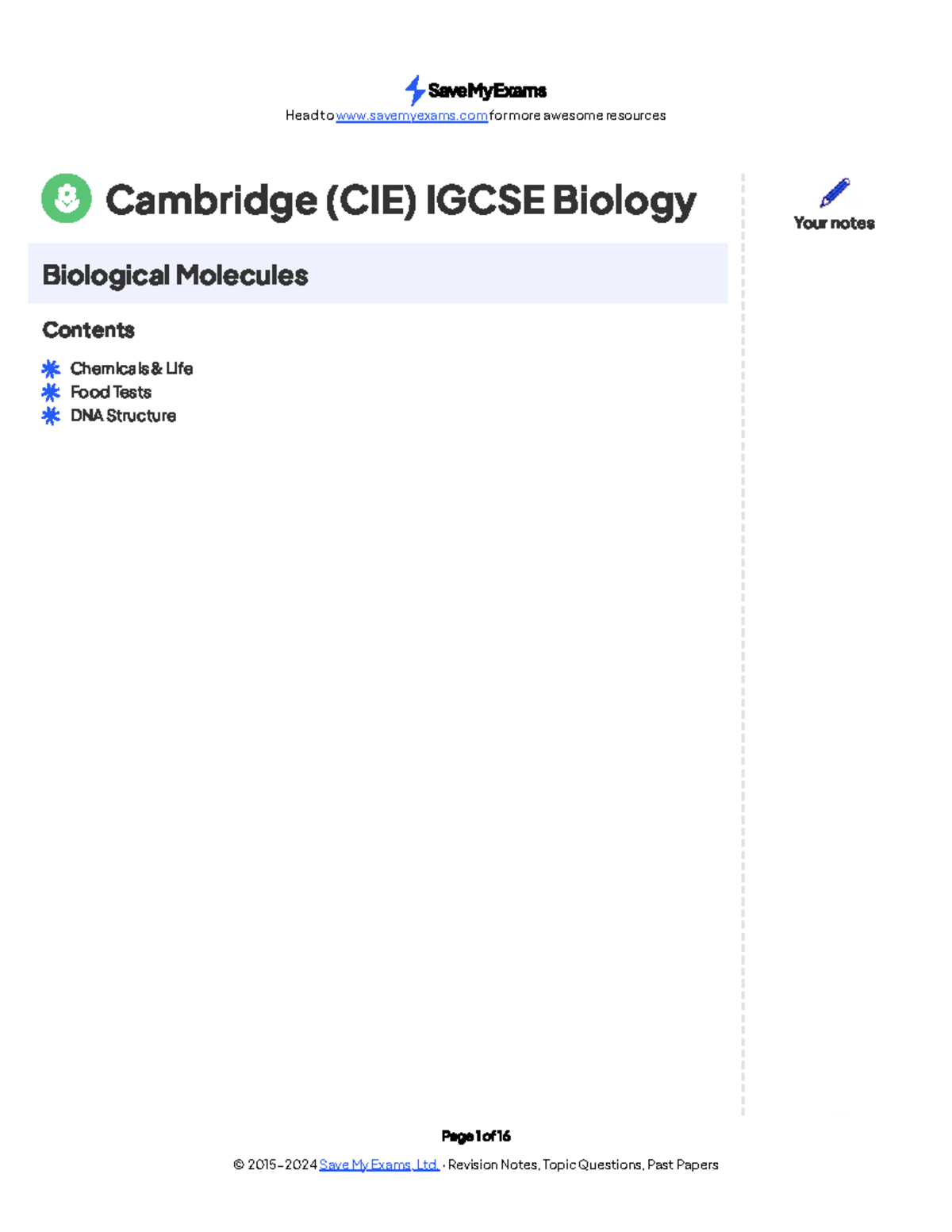 4 - Biological Molecules - Cambridge (CIE) IGCSE Biology Biological ...