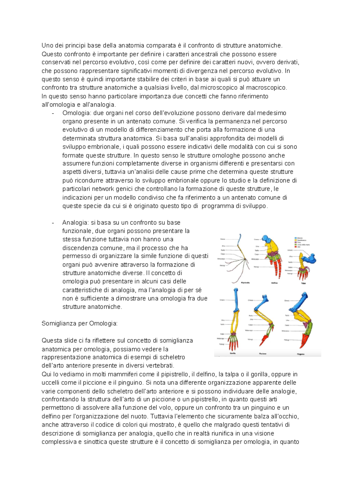 Appunti di lezione 1 ANATOMIA COMPARATA - Uno dei principi base della ...