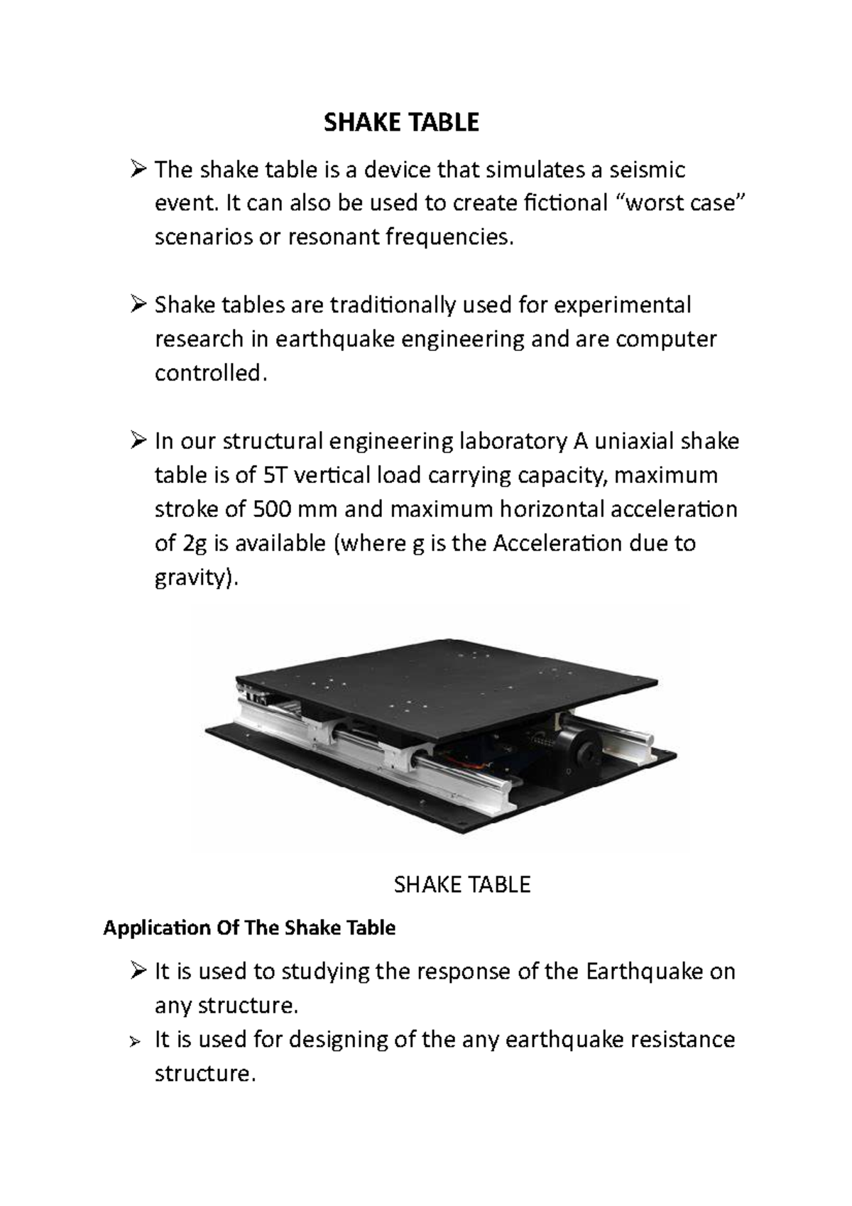 Shake Table - sshaking rohit - SHAKE TABLE The shake table is a device ...