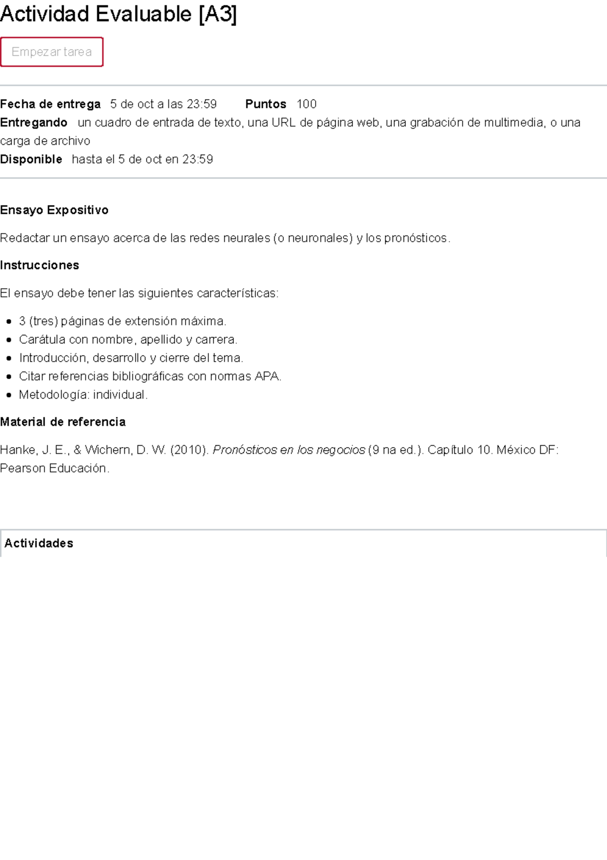 Actividad Evaluable [A1 y A2 - Actividad Evaluable [A3] Fecha de entrega 5 de oct a las 23:59 ...