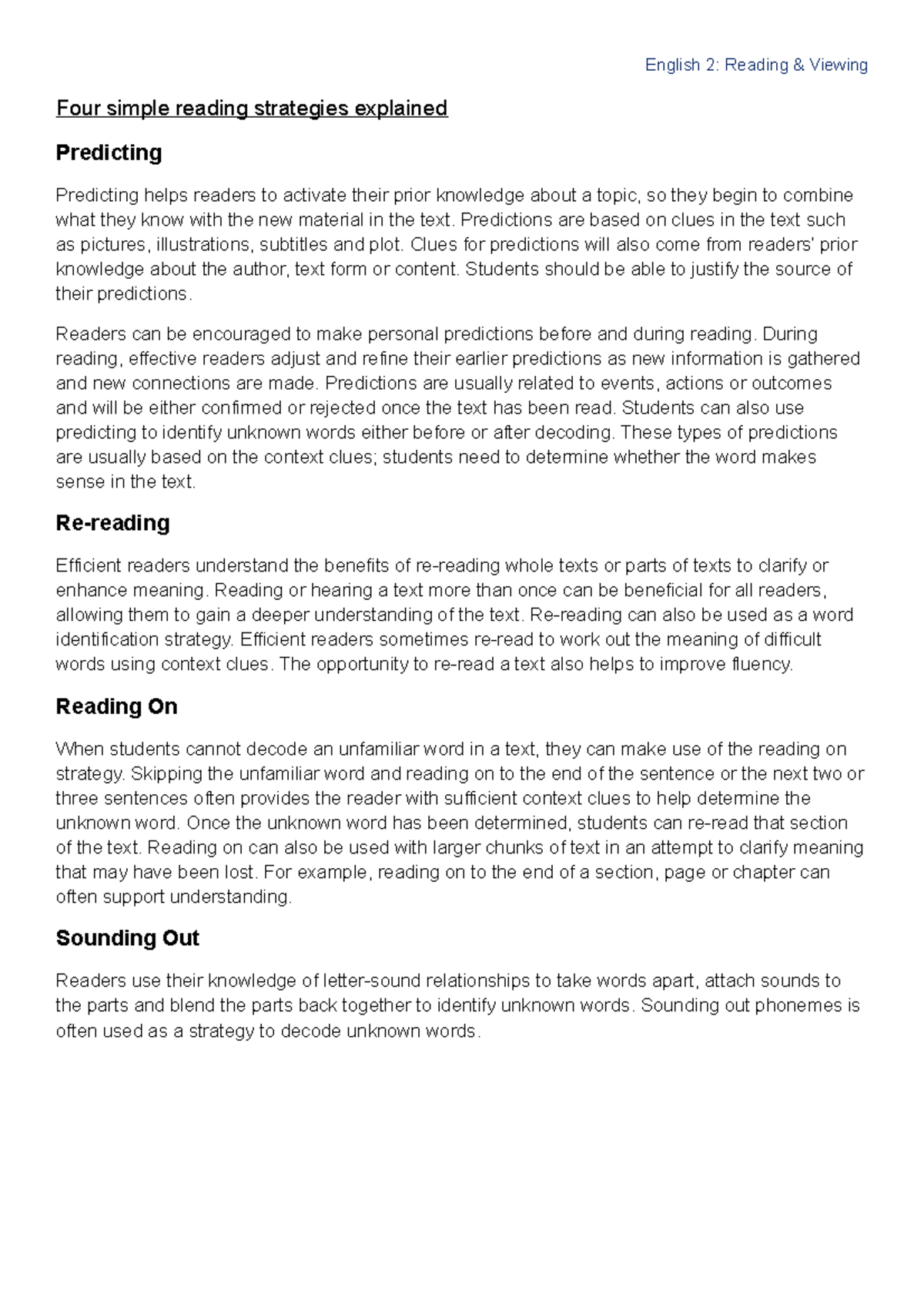 Four simple reading strategies explained - English 2: Reading & Viewing ...