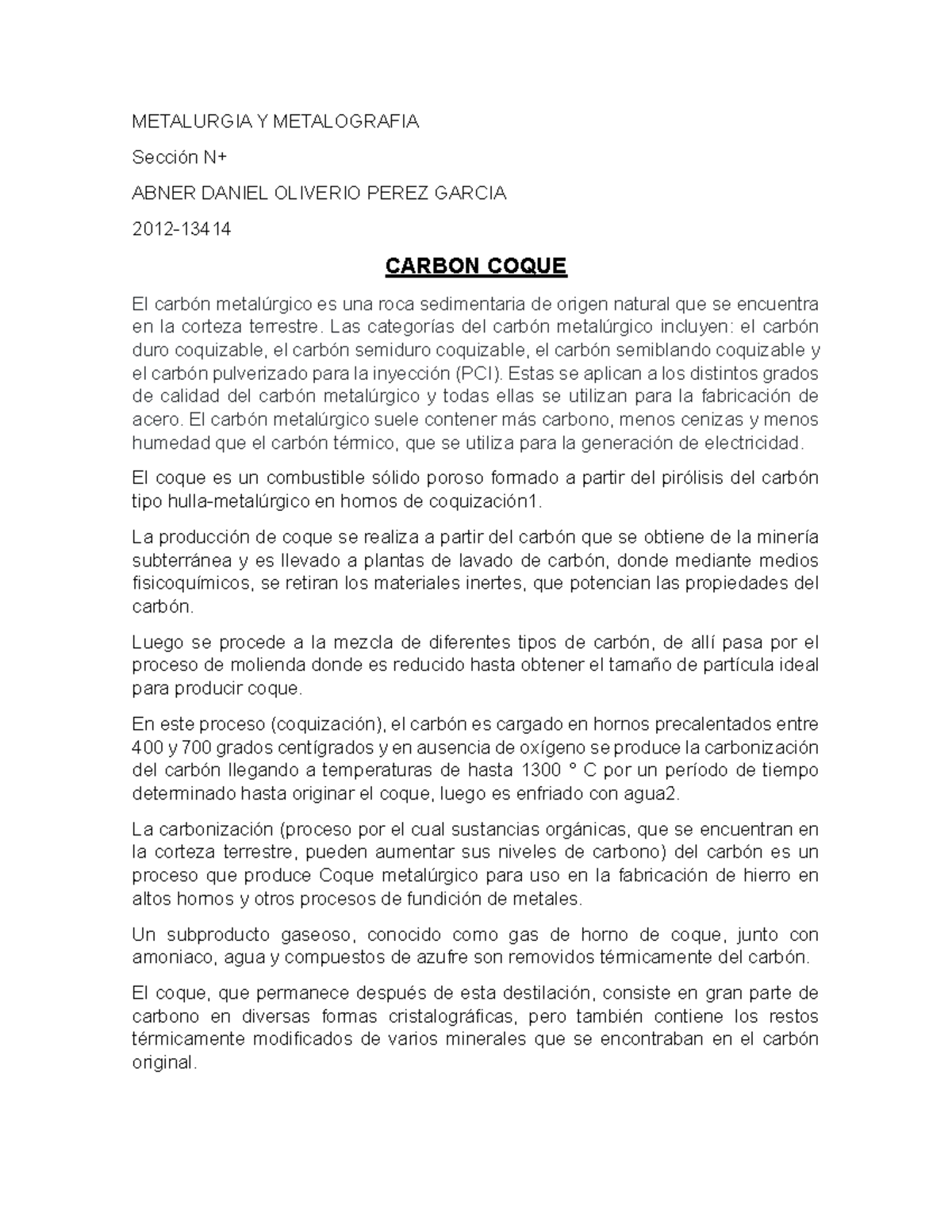Obtención de Carbón Coque - METALURGIA Y METALOGRAFIA Sección N+ ABNER ...