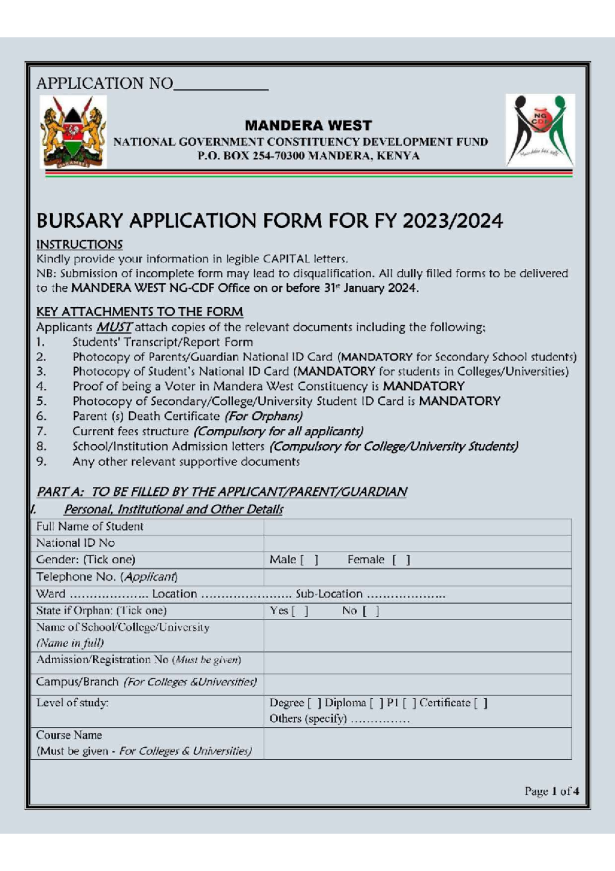 Bursary Form - Mandera West NG-CDF FY 2023-2024 - Introduction to ...