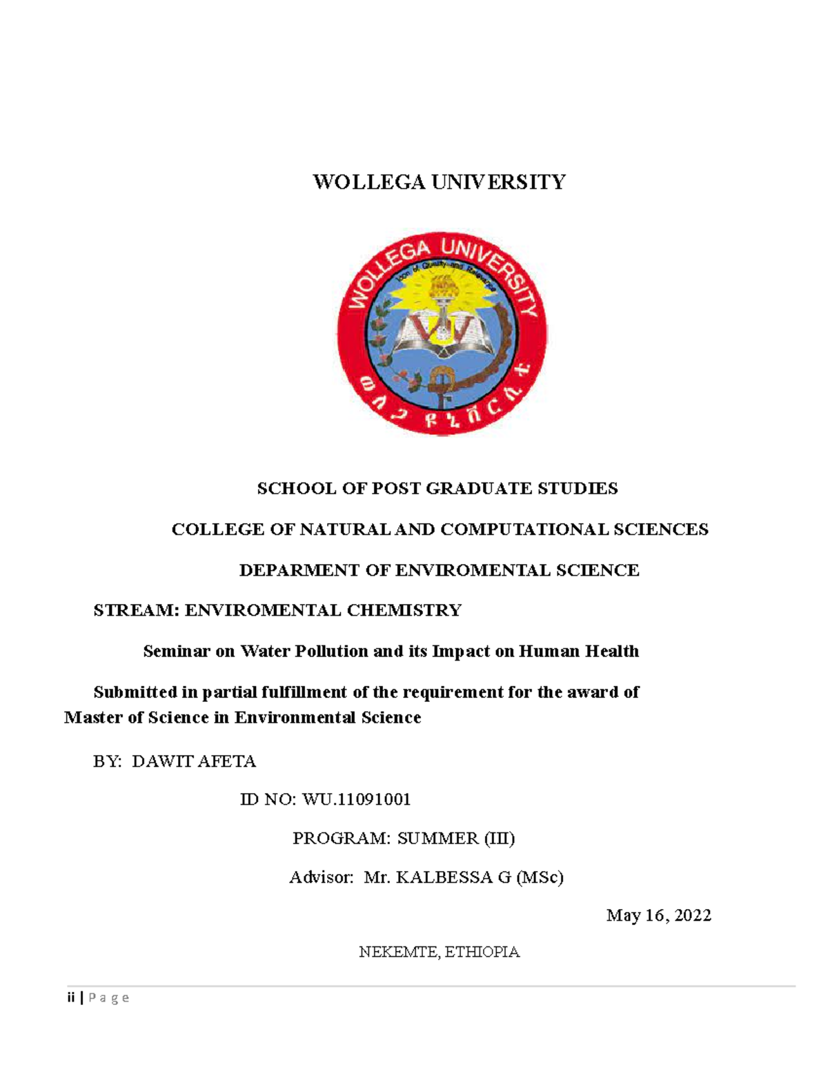 Dawit , Seminar paper corrected - ii | Page WOLLEGA UNIVERSITY SCHOOL ...