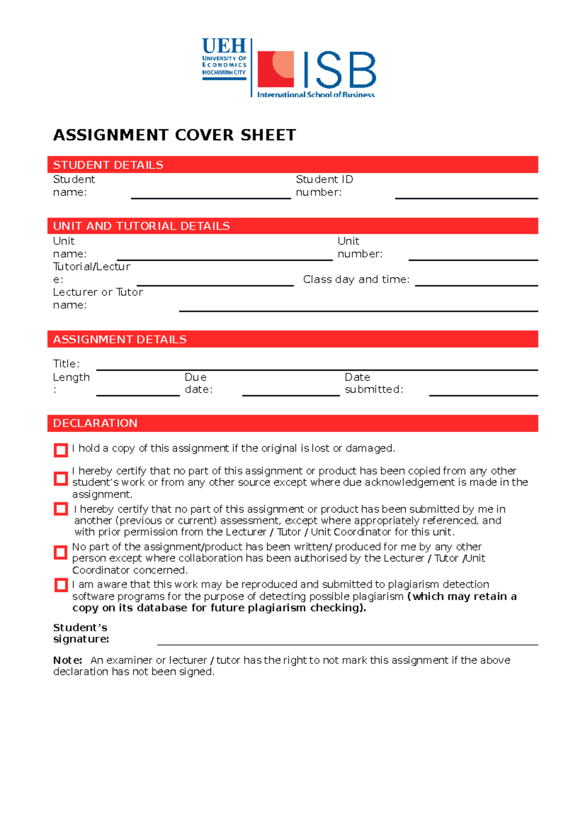 Individual Cover Sheet - ASSIGNMENT COVER SHEET STUDENT DETAILS Student ...