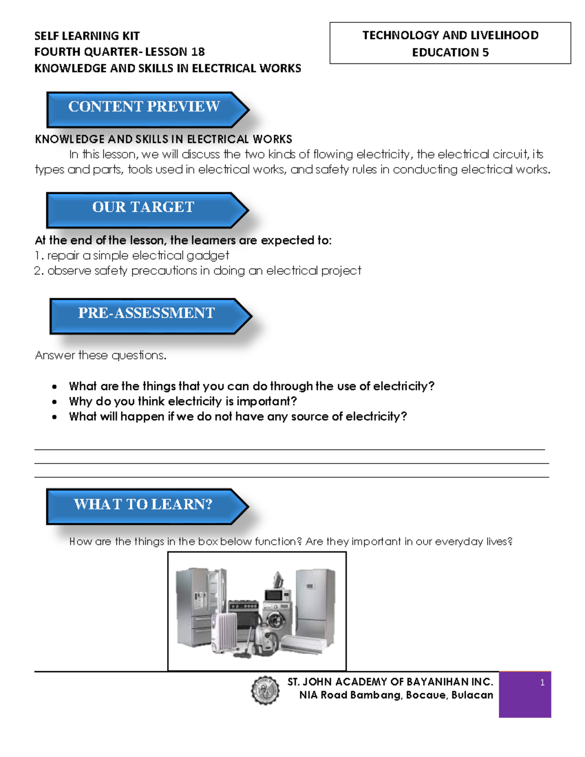 Lesson 18-19 - technology and livelihood education 11 - SELF LEARNING ...