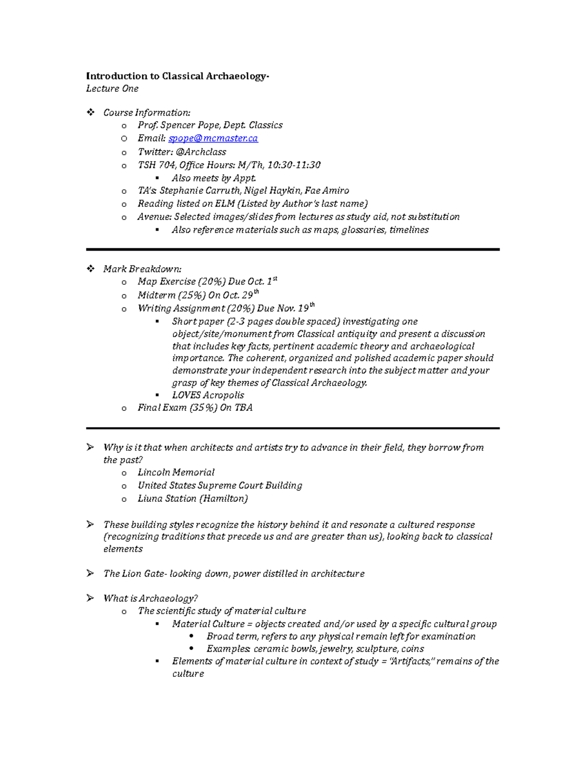 Introduction to Classical Archaeology - Lecture notes - C2013.09.10 ...