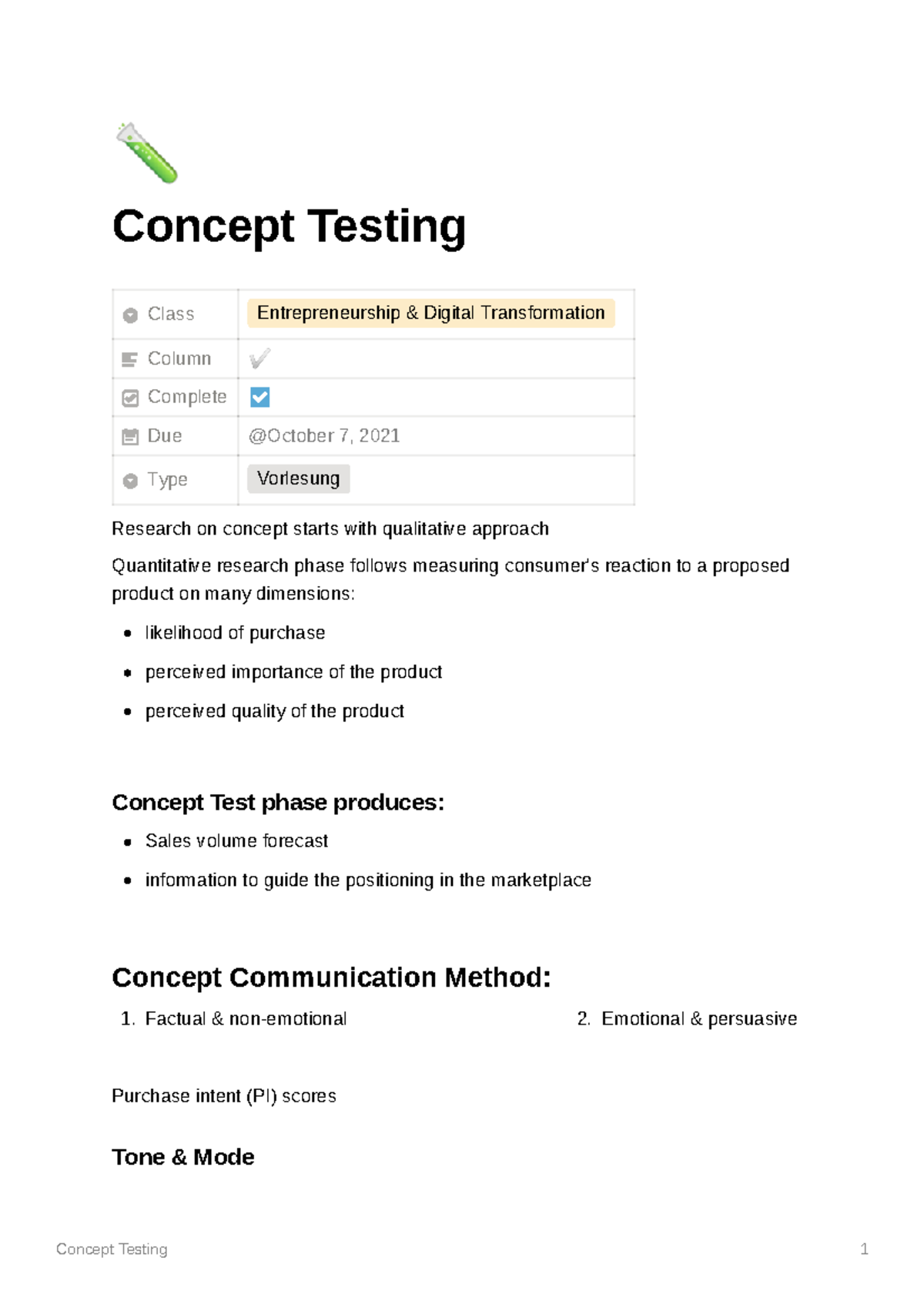 Concept Testing - Description on the course EDT exam relevant topics ...