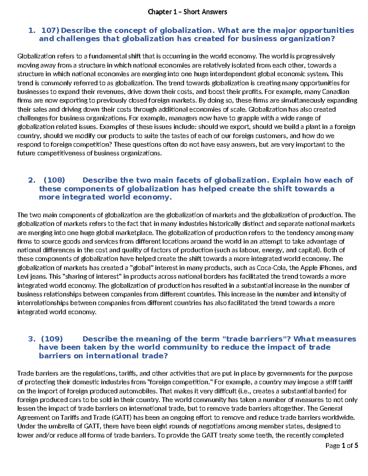 Questions and Answers Ch1 - Chapter 1 – Short Answers Describe the ...