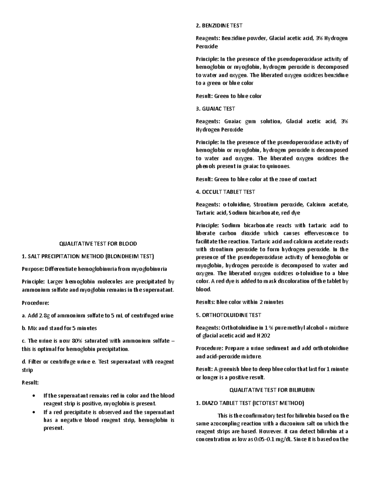 Qualitative TEST FOR Blood - QUALITATIVE TEST FOR BLOOD 1. SALT ...