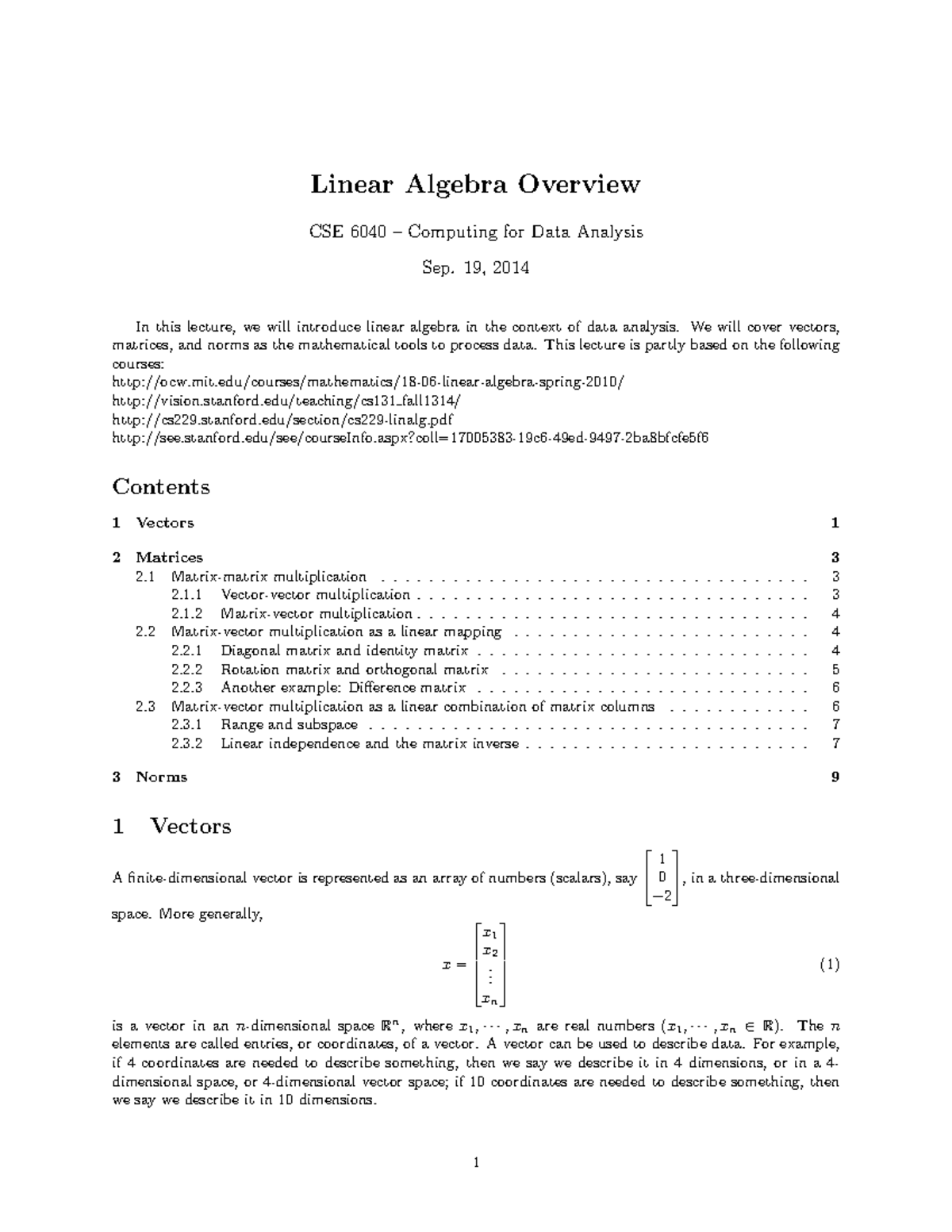Kuang-linalg-notes - linear algebra - Linear Algebra Overview CSE 6040 ...