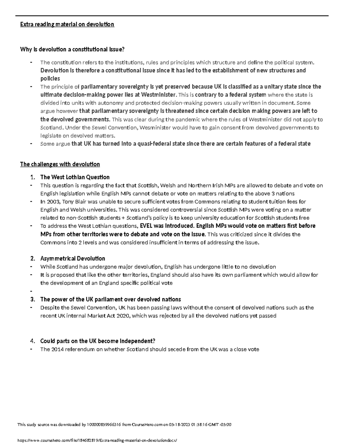 Extra reading material on devolution - Devolution is therefore a constitutional issue since it ...