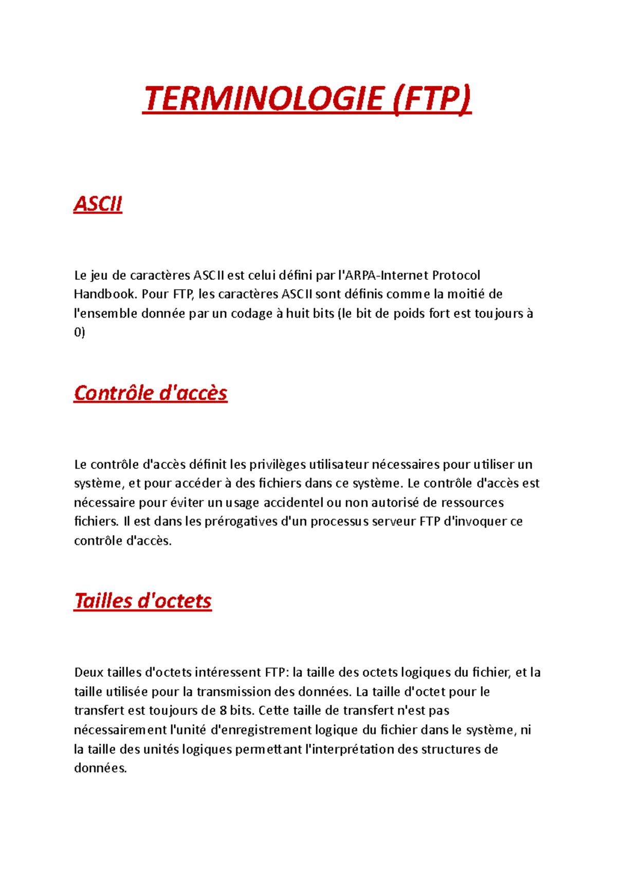 Terminologie ( FTP ) - TERMINOLOGIE (FTP) ASCII Le jeu de caractères ...