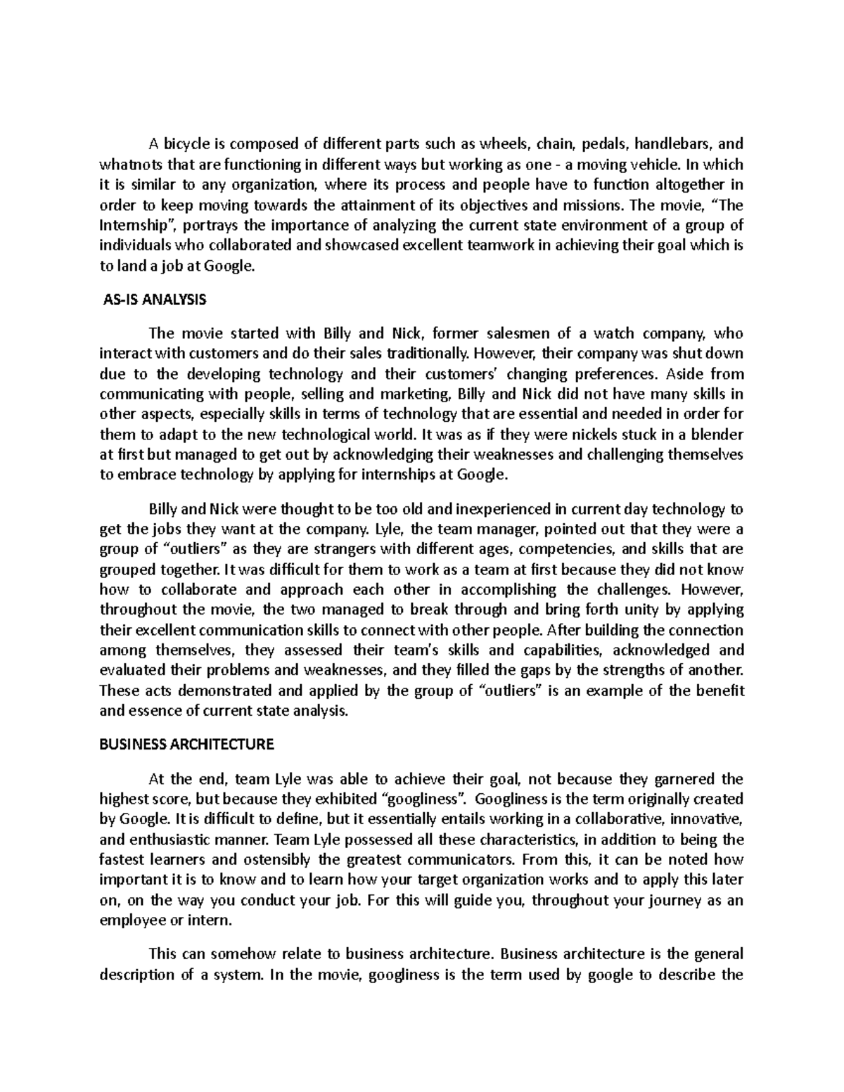 The Internship - Movie Analysis - A bicycle is composed of different ...