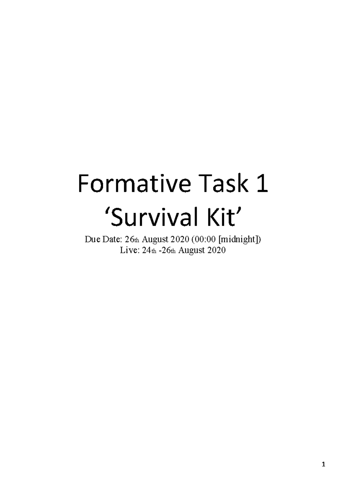 Formative Task 1 'Survival Kit - Warning: TT: undefined function: 32 Warning: TT: undefined ...