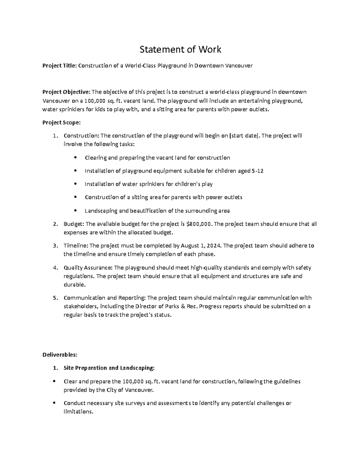 Statment of work - STATEMENT OF WORK - Statement of Work Project Title ...