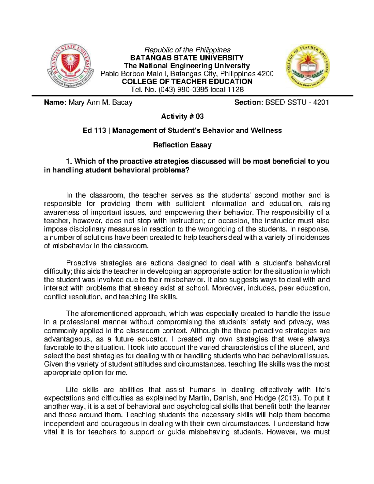 W.O. 03- Bacay-MARY-ANN-M - Republic of the Philippines BATANGAS STATE ...