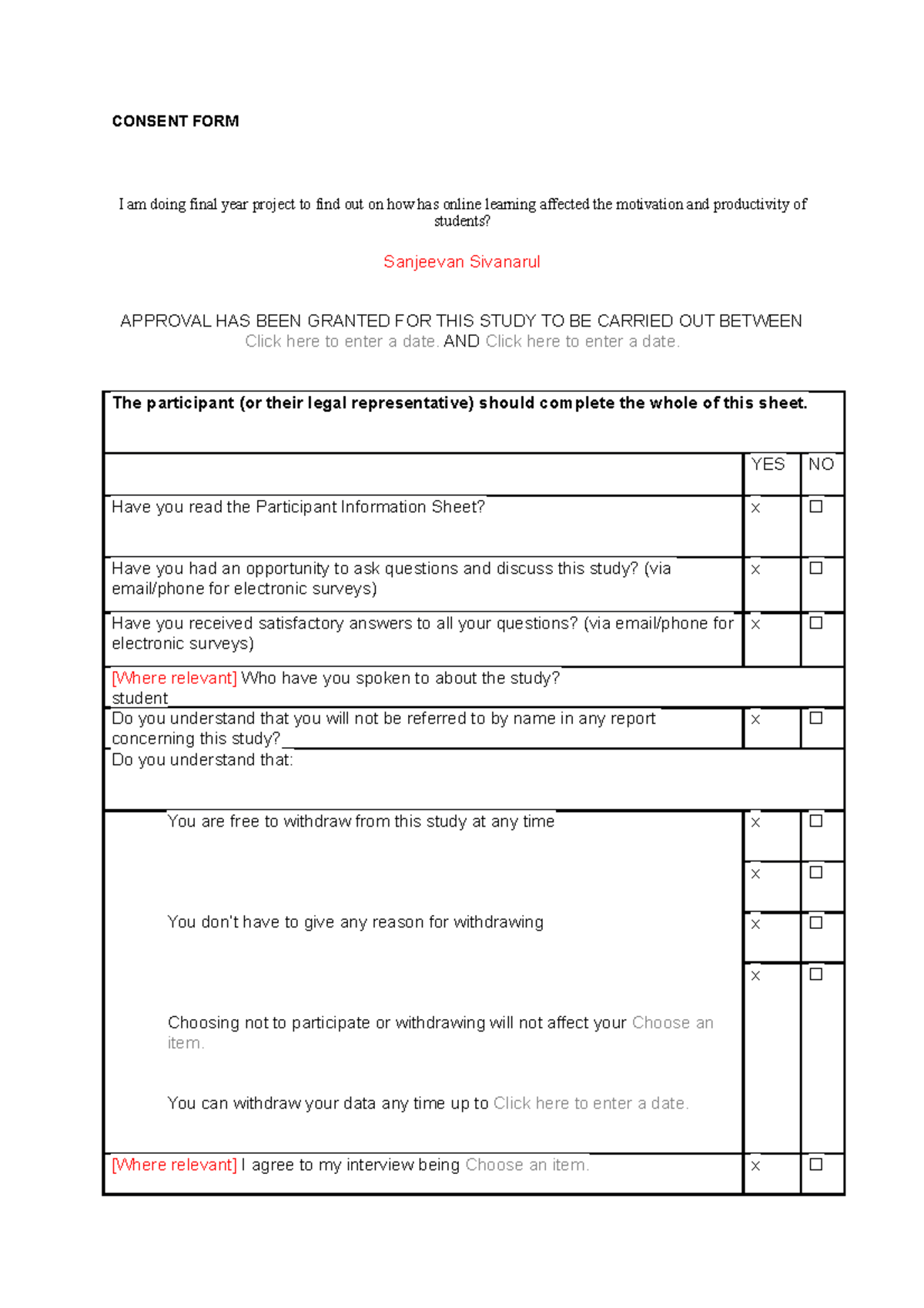 Consent form - it about how to make the world better place - CONSENT ...