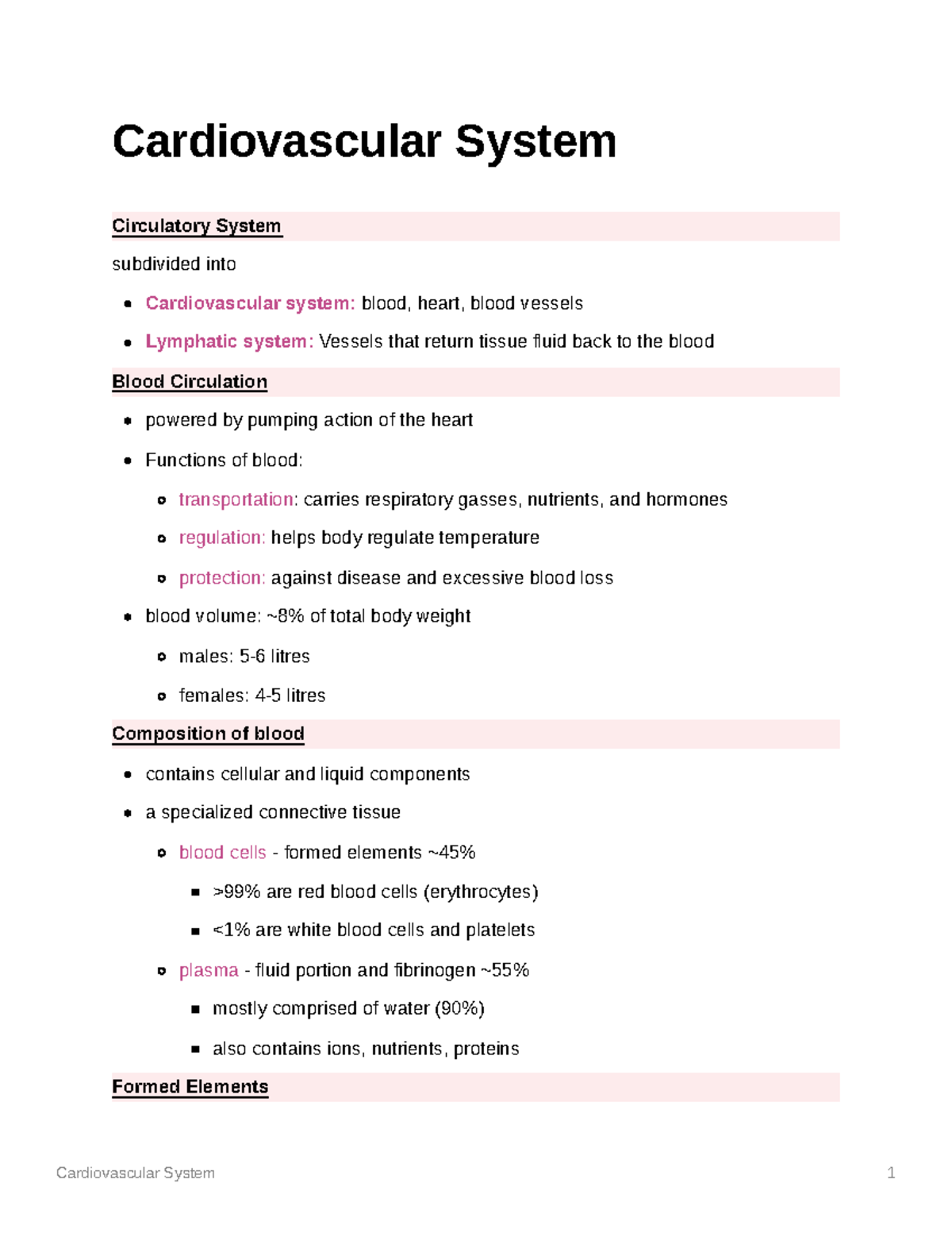 Anatomy quiz 3 - notes - Cardiovascular System Circulatory System ...