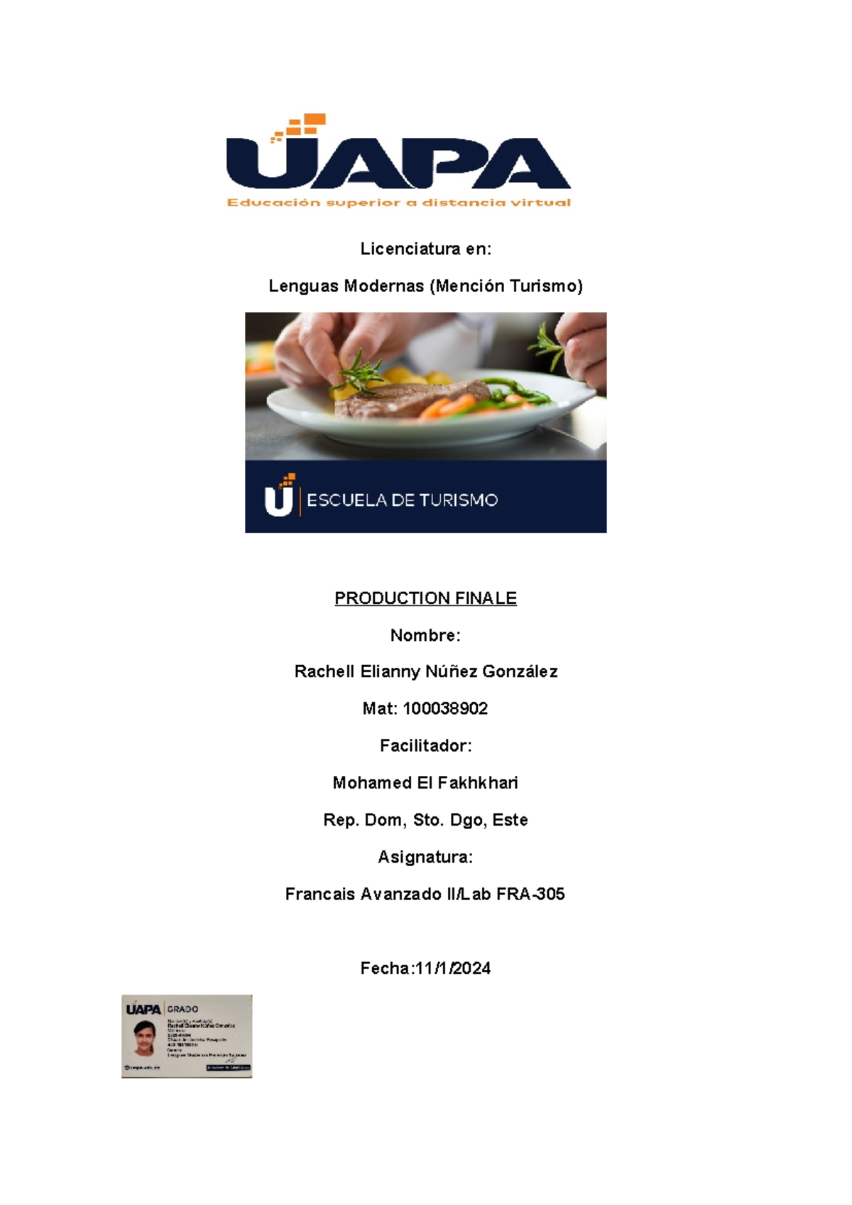 Producción final frances - Licenciatura en: Lenguas Modernas (Mención ...