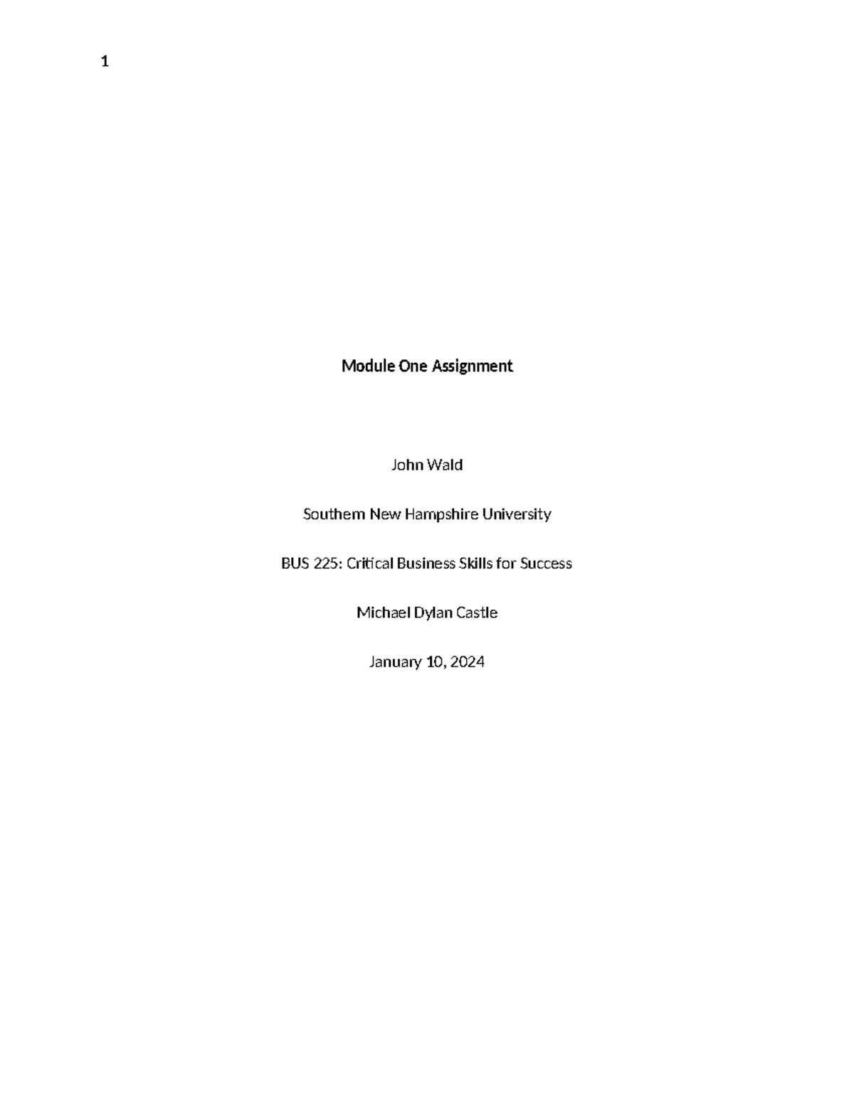 BUS225 Module One Assignment - 1 Module One Assignment John Wald ...