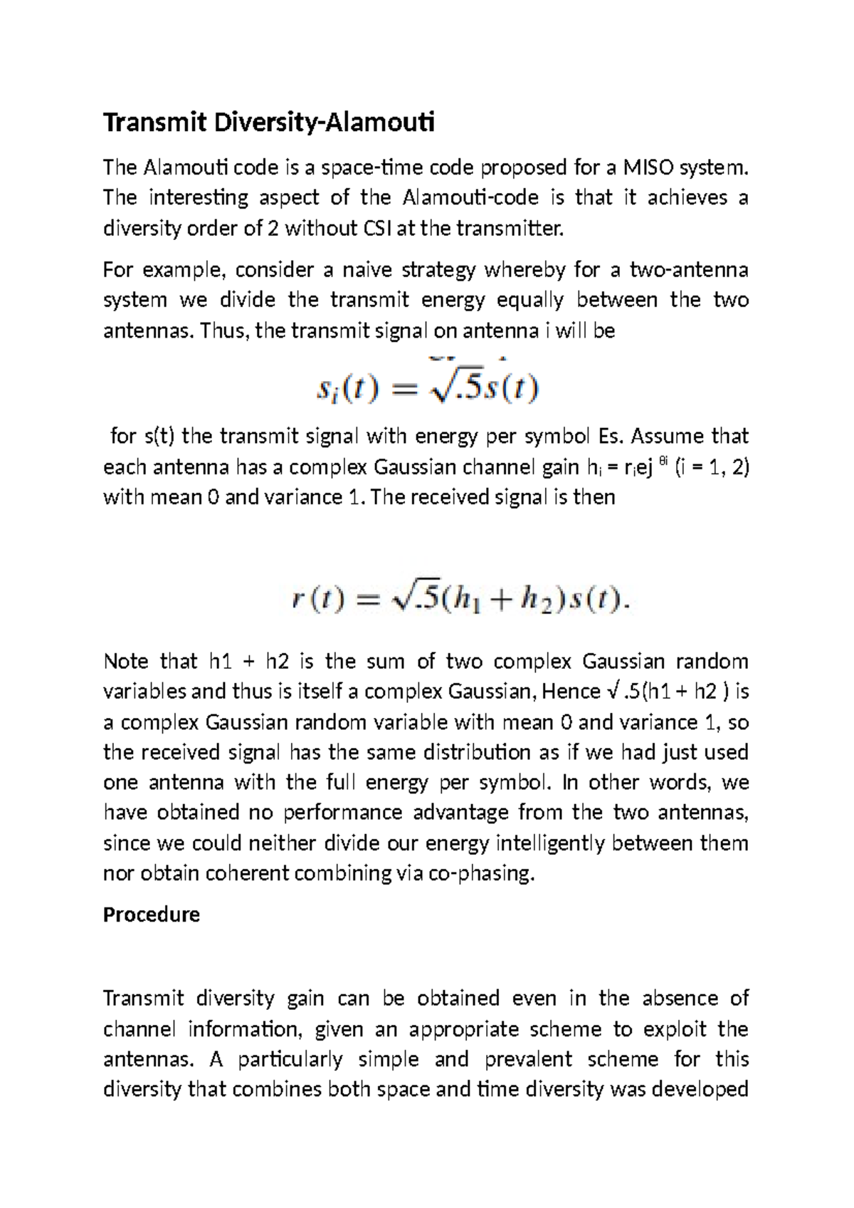 Module 4-2 - mod4 - Transmit Diversity-Alamouti The Alamouti code is a ...